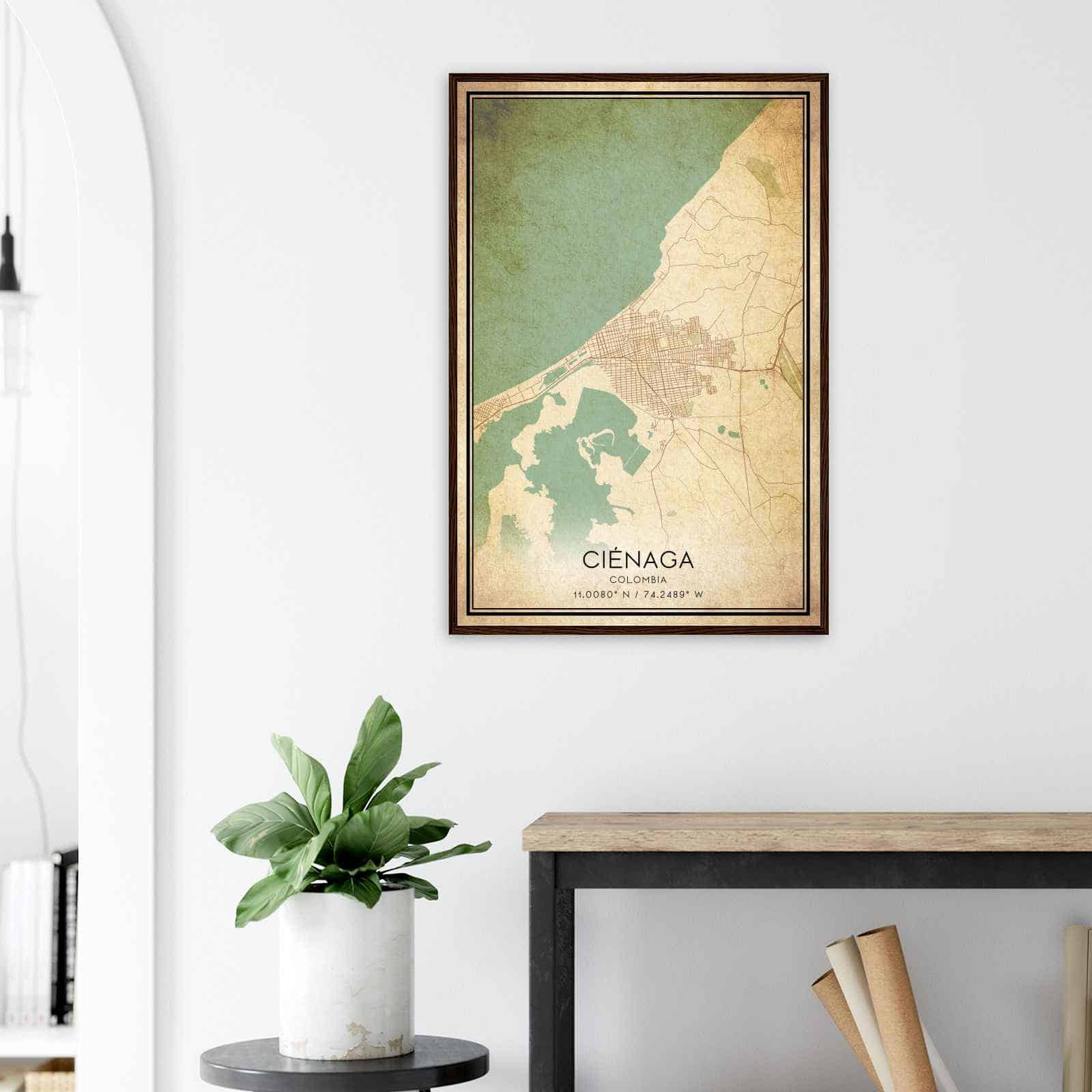 Vintage Cienaga Colombia Map Poster, Cienaga City Road Wall Art Print ...