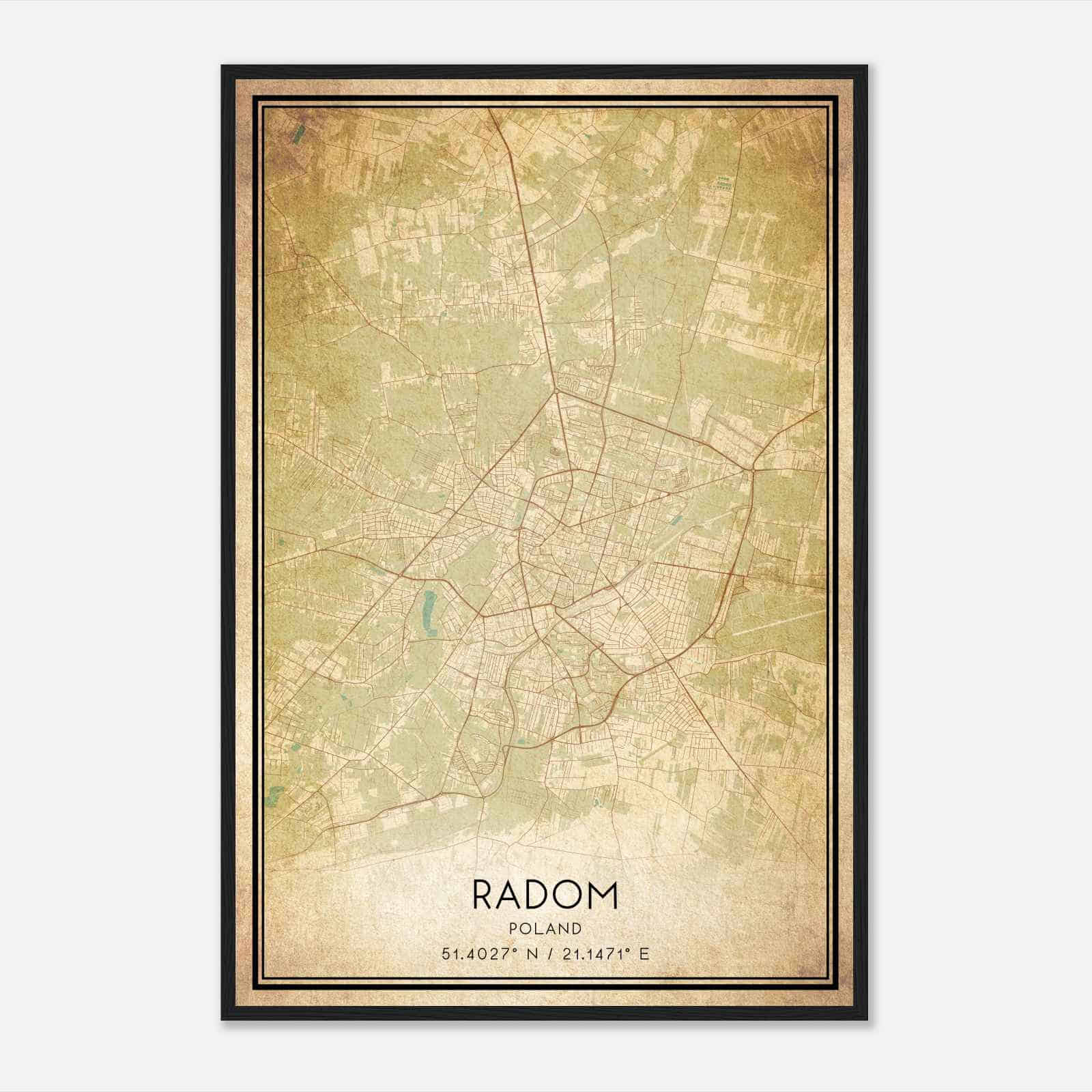 Vintage Radom Poland Map Poster, Radom City Road Wall Art Print ...