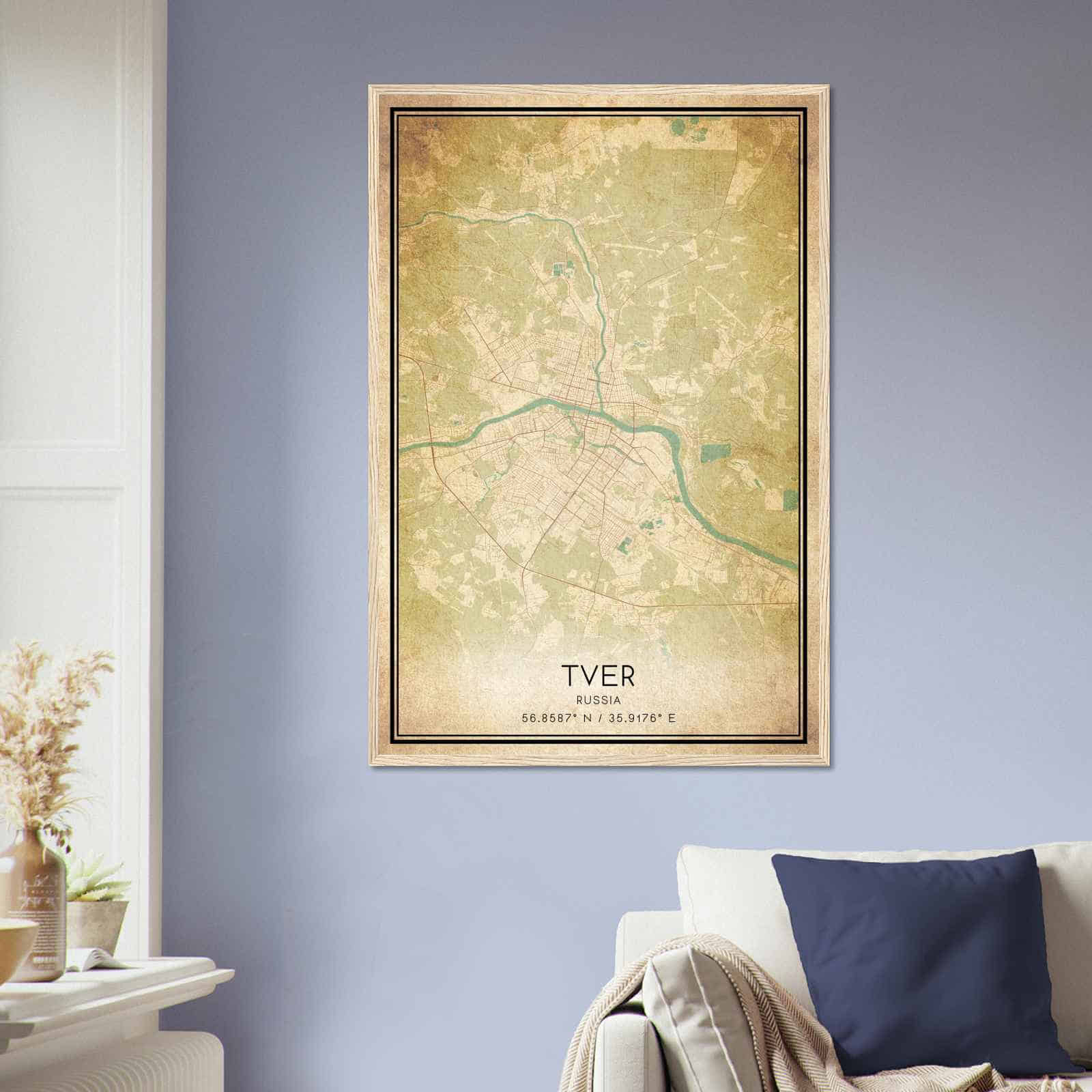 Vintage Tver Russia Map Poster, Tver City Road Wall Art Print - Custom Maps & Posters