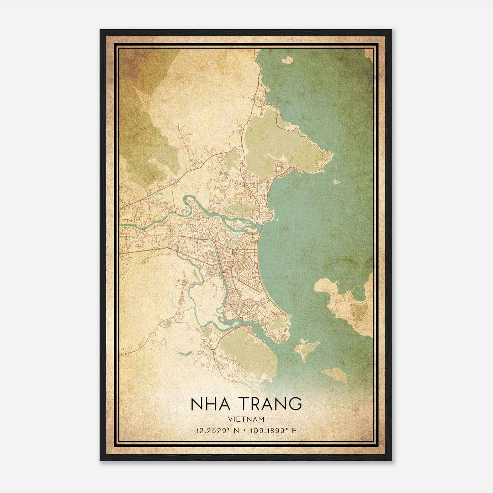 Vintage Nha Trang Vietnam Map Poster, Nha Trang City Road Wall Art ...