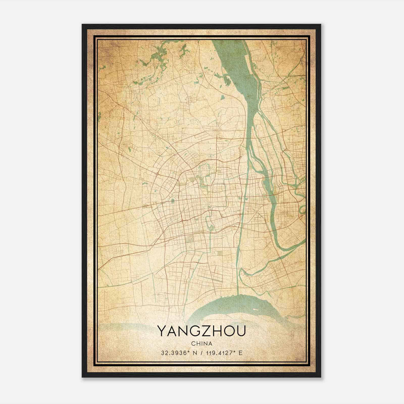 Vintage Yangzhou China Map Poster, Yangzhou City Road Wall Art Print ...