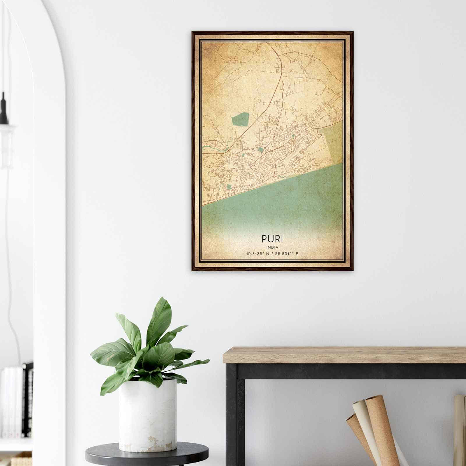 Vintage Puri India Map Poster, Puri City Road Wall Art Print - Custom ...