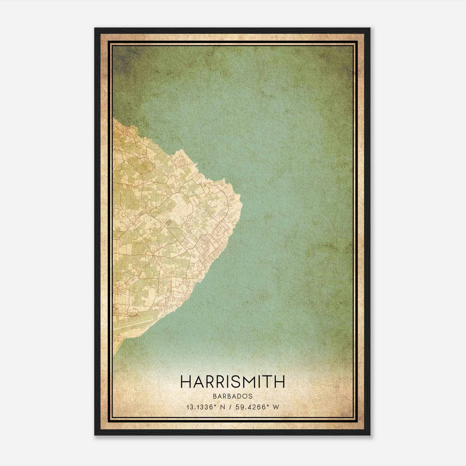 Vintage Harrismith Barbados Map Poster, Harrismith City Road Wall Art ...