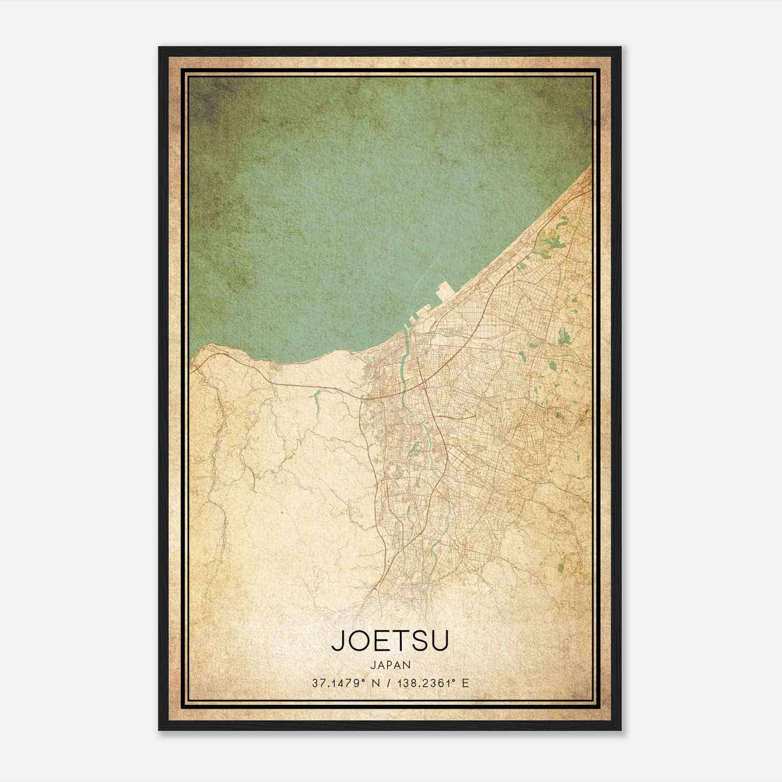 Vintage Joetsu Japan Map Poster, Joetsu City Road Wall Art Print ...