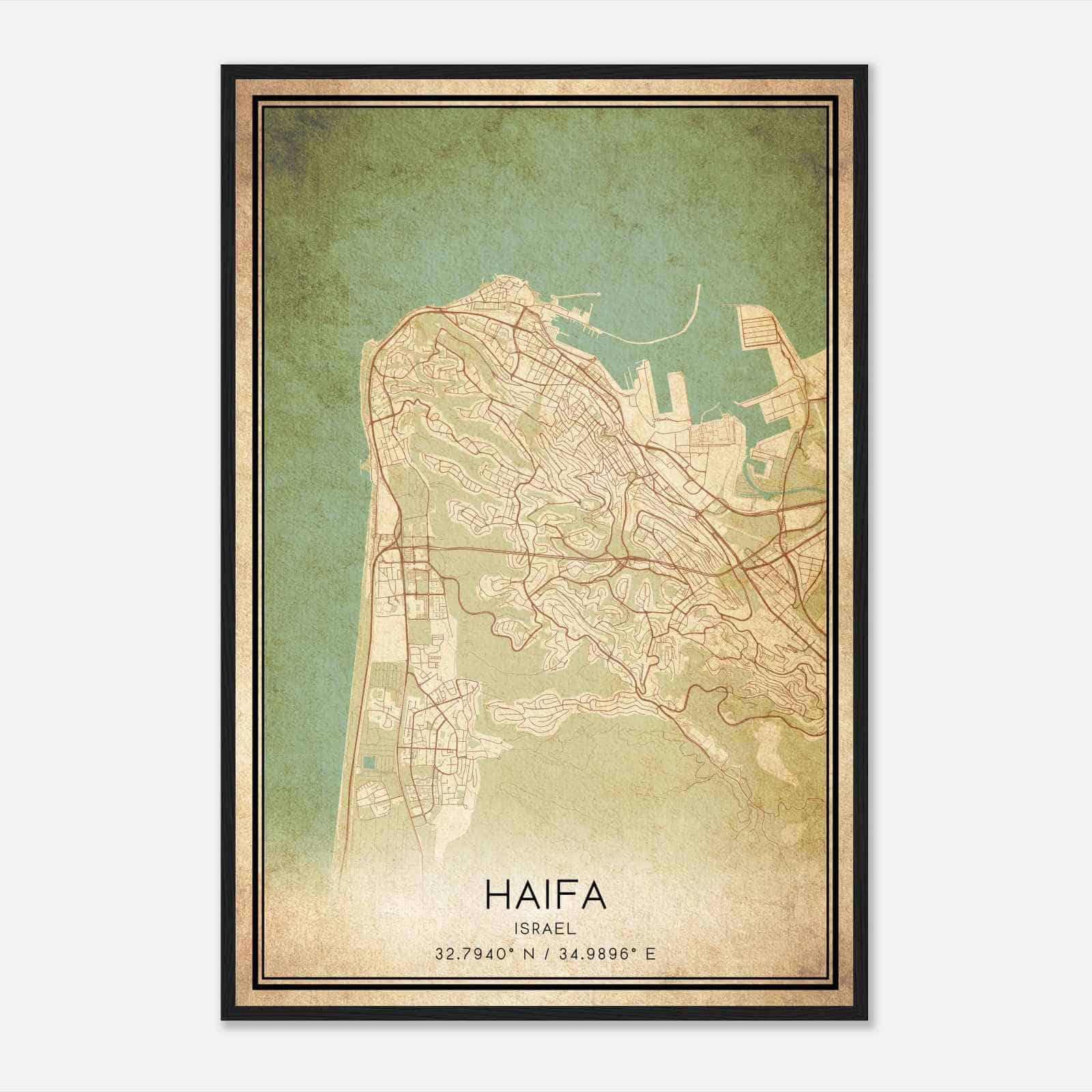 Vintage Haifa Israel Map Poster, Haifa City Road Wall Art Print ...