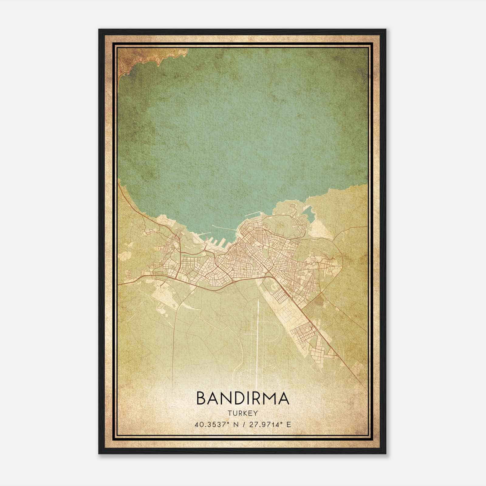 Vintage Bandirma Turkey Map Poster, Bandirma City Road Wall Art Print ...