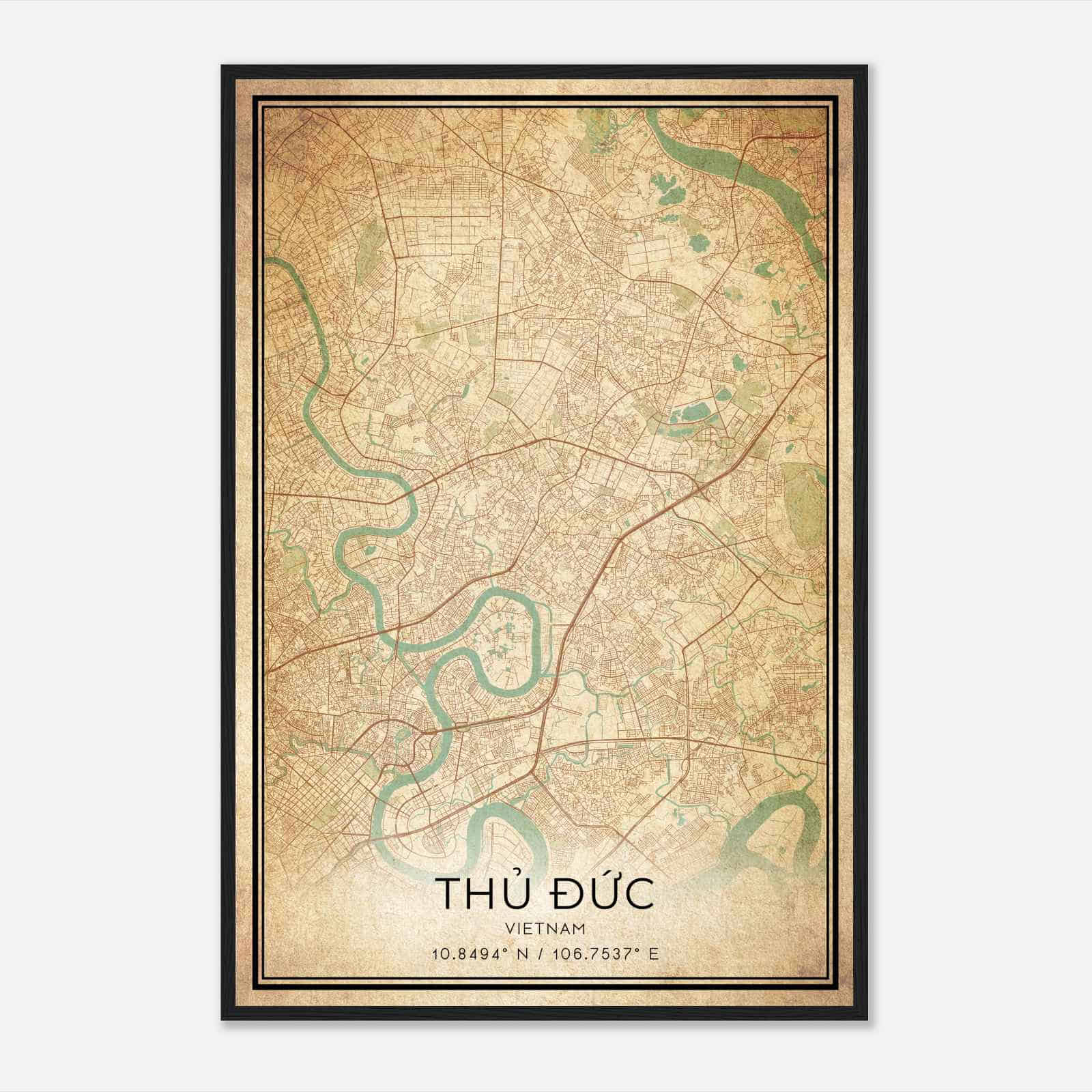 Vintage Thu Duc Vietnam Map Poster, Thu Duc City Road Wall Art Print ...