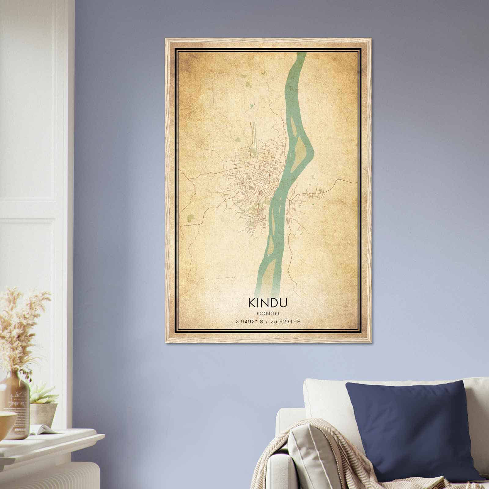 Vintage Kindu Congo Map Poster, Kindu City Road Wall Art Print - Custom ...