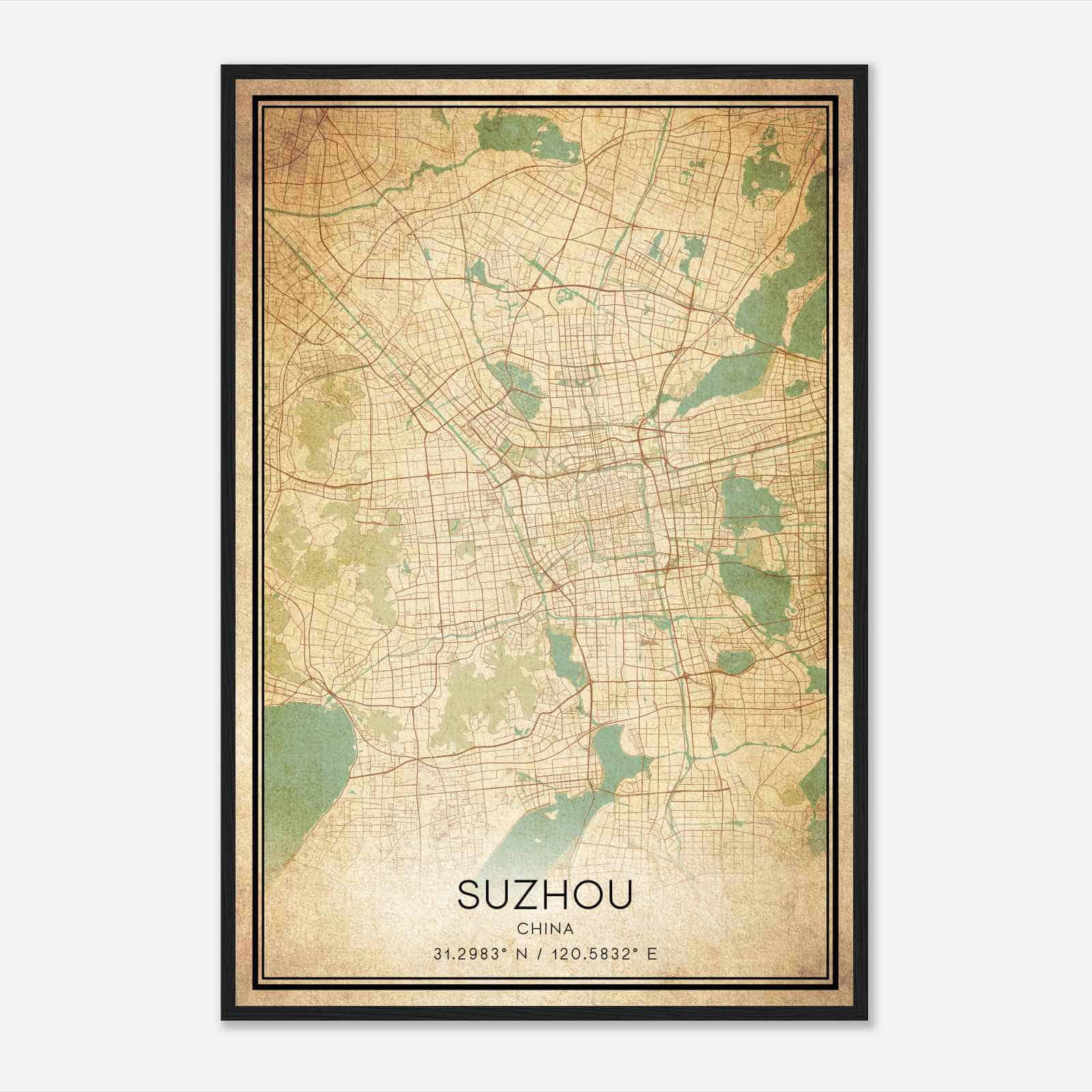 Vintage Suzhou China Map Poster, Suzhou City Road Wall Art Print ...