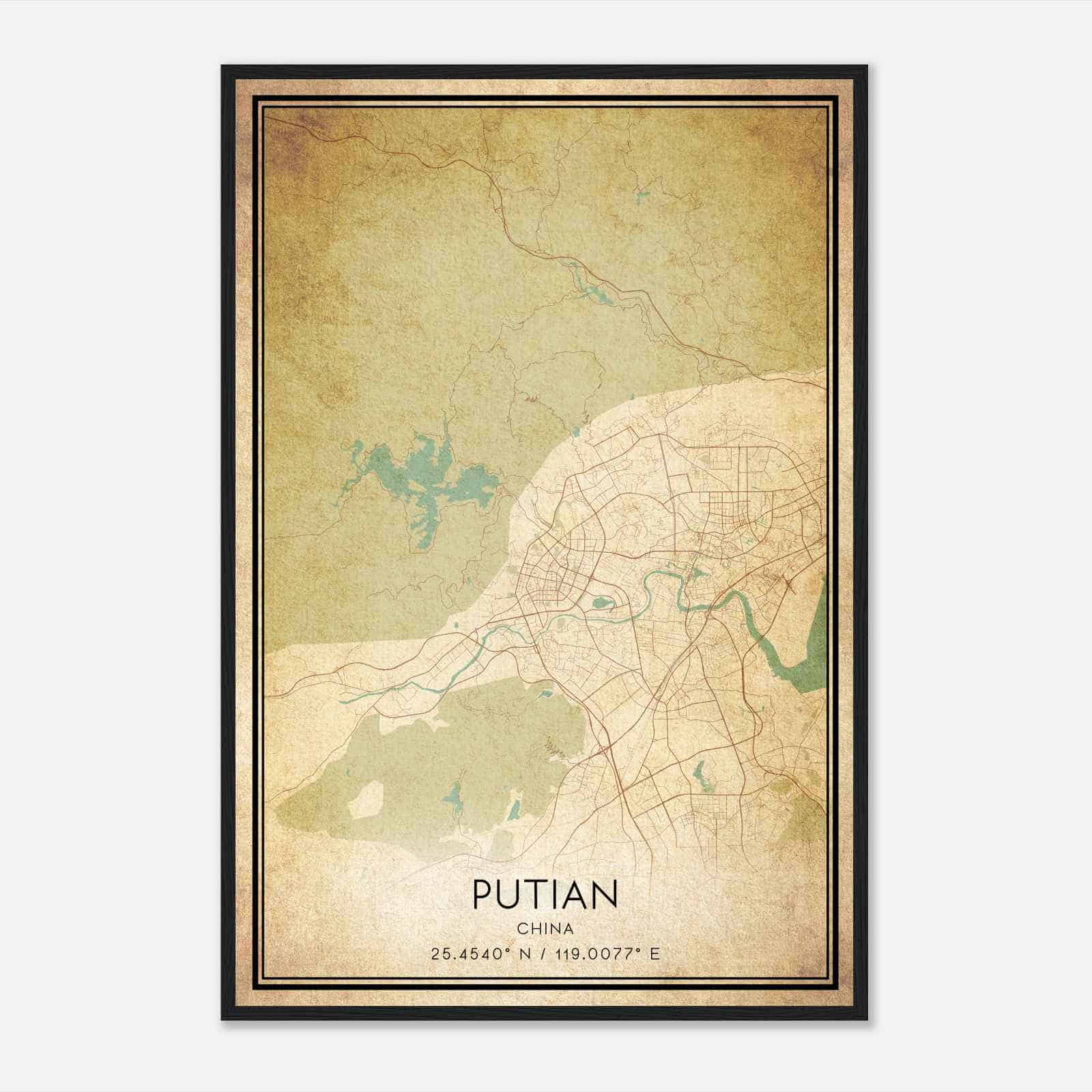 Vintage Putian China Map Poster, Putian City Road Wall Art Print ...