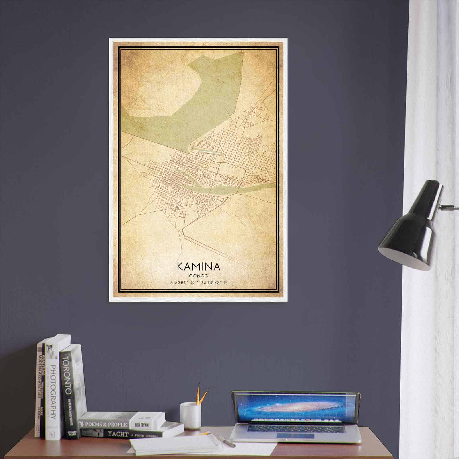 Vintage Kamina Congo Map Poster, Kamina City Road Wall Art Print ...