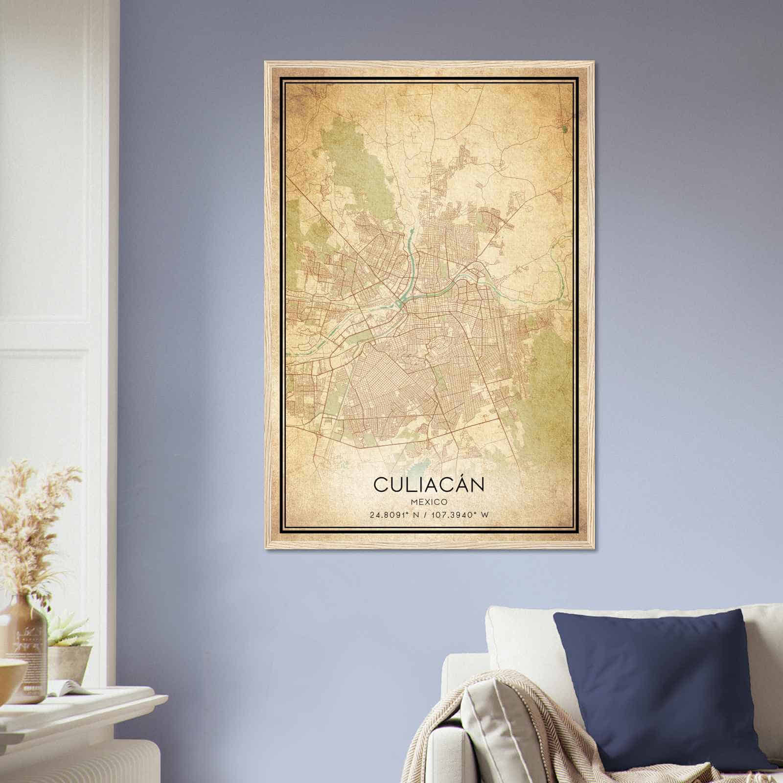 Vintage Culiacan Mexico Map Poster, Culiacan City Road Wall Art Print ...