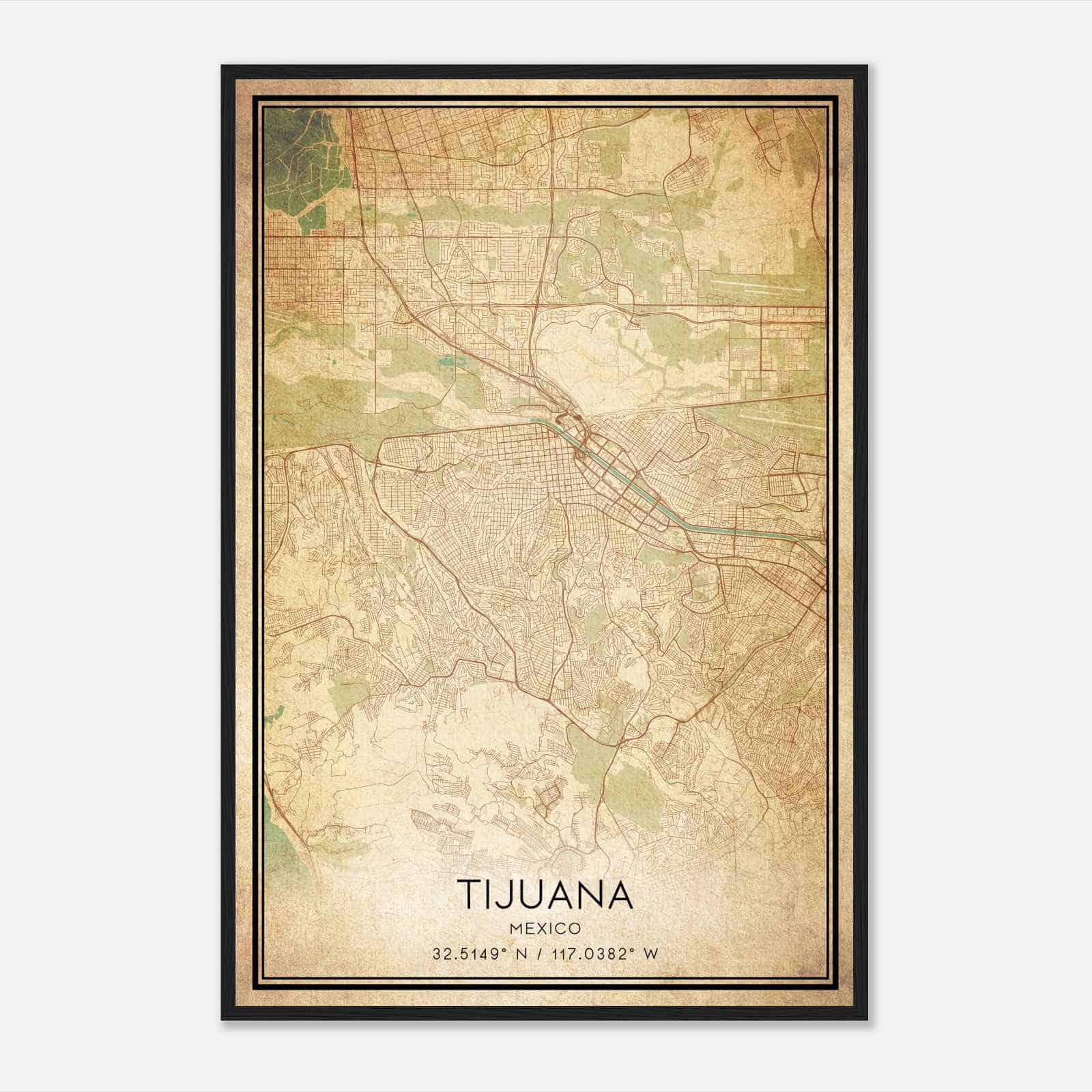 Vintage Tijuana Mexico Map Poster, Tijuana City Road Wall Art Print ...