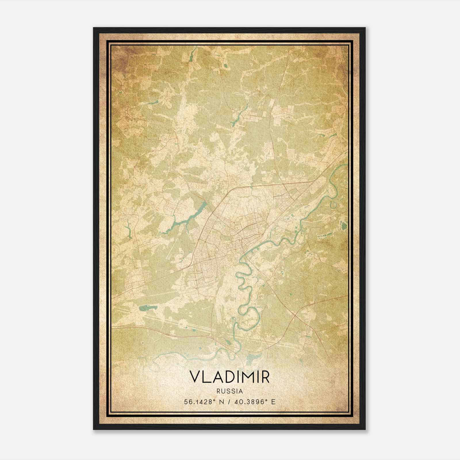 Vintage Vladimir Russia Map Poster, Vladimir City Road Wall Art Print ...