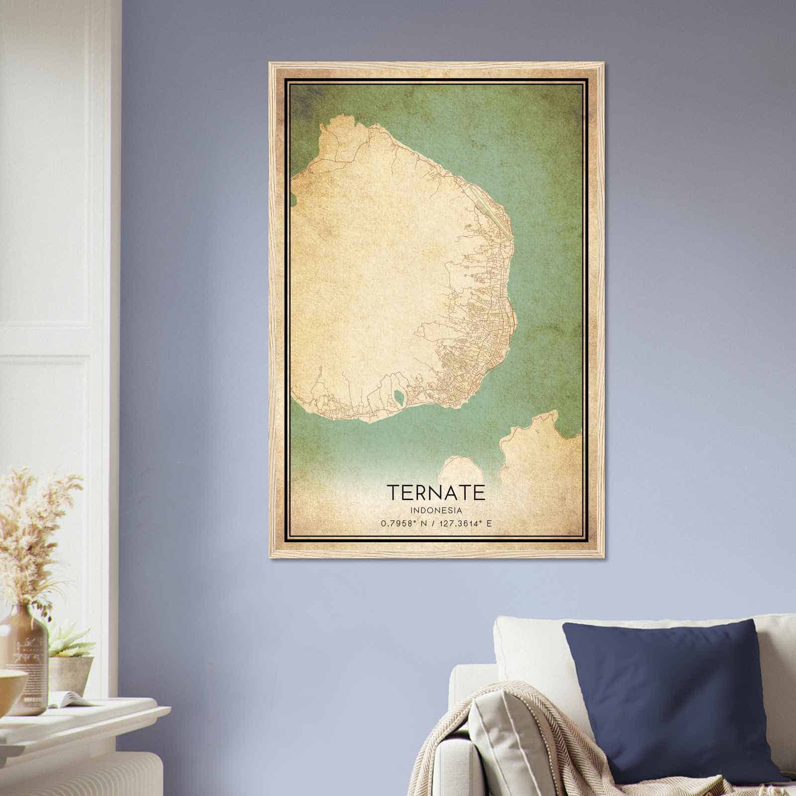 Vintage Ternate Indonesia Map Poster, Ternate City Road Wall Art Print ...