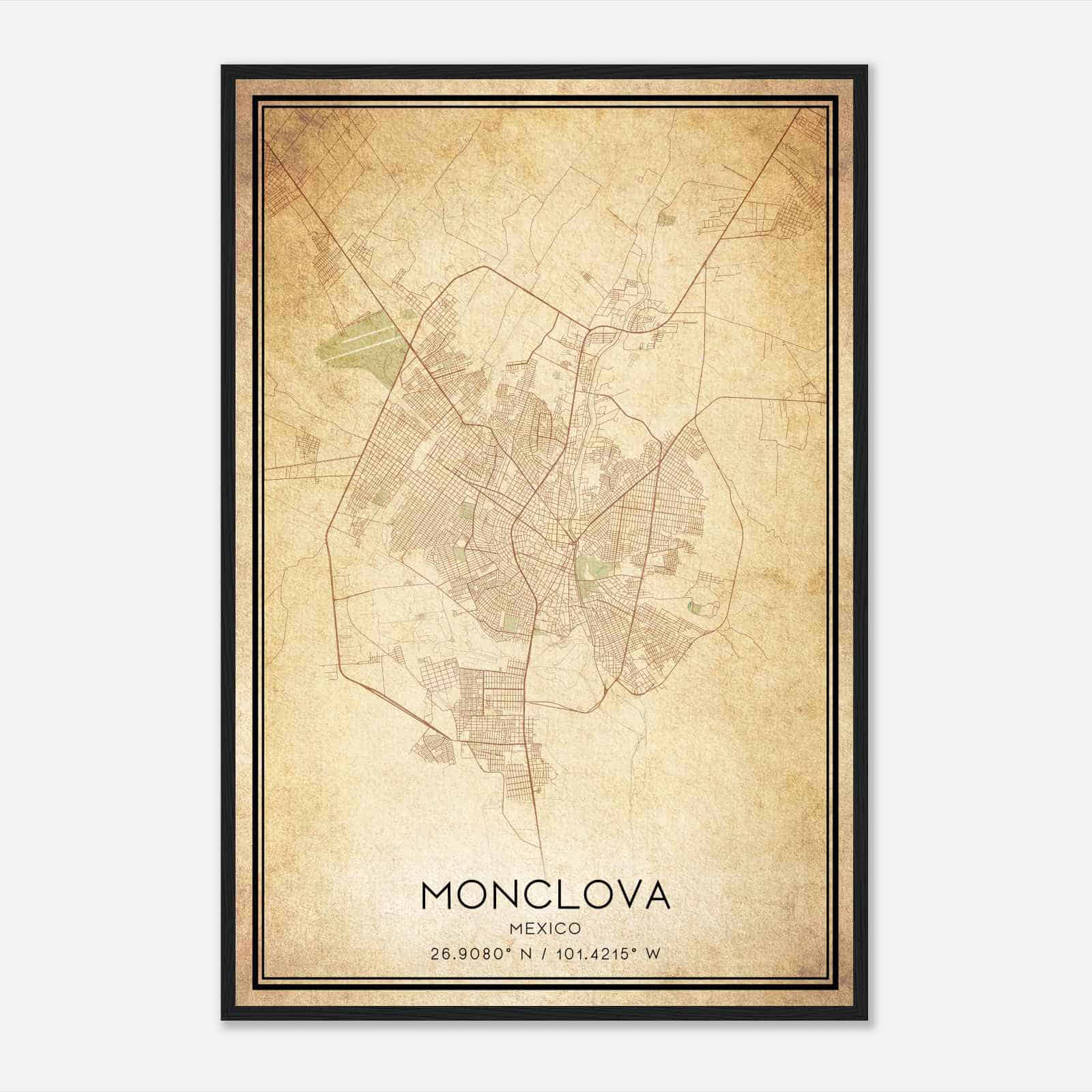 Vintage Monclova Mexico Map Poster, Monclova City Road Wall Art Print ...