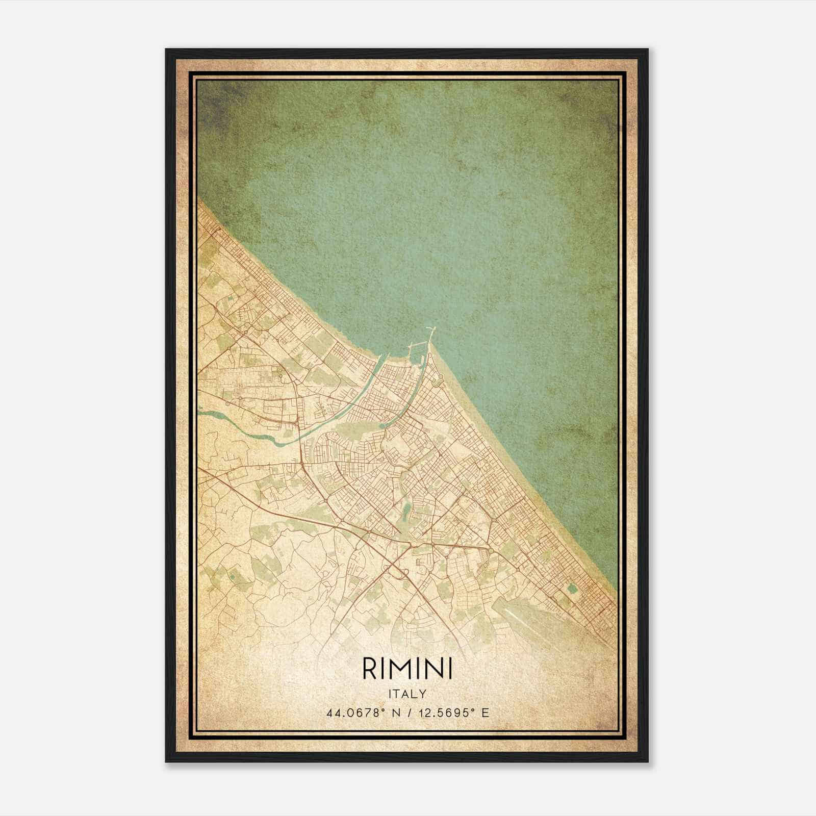 Vintage Rimini Italy Map Poster, Rimini City Road Wall Art Print ...