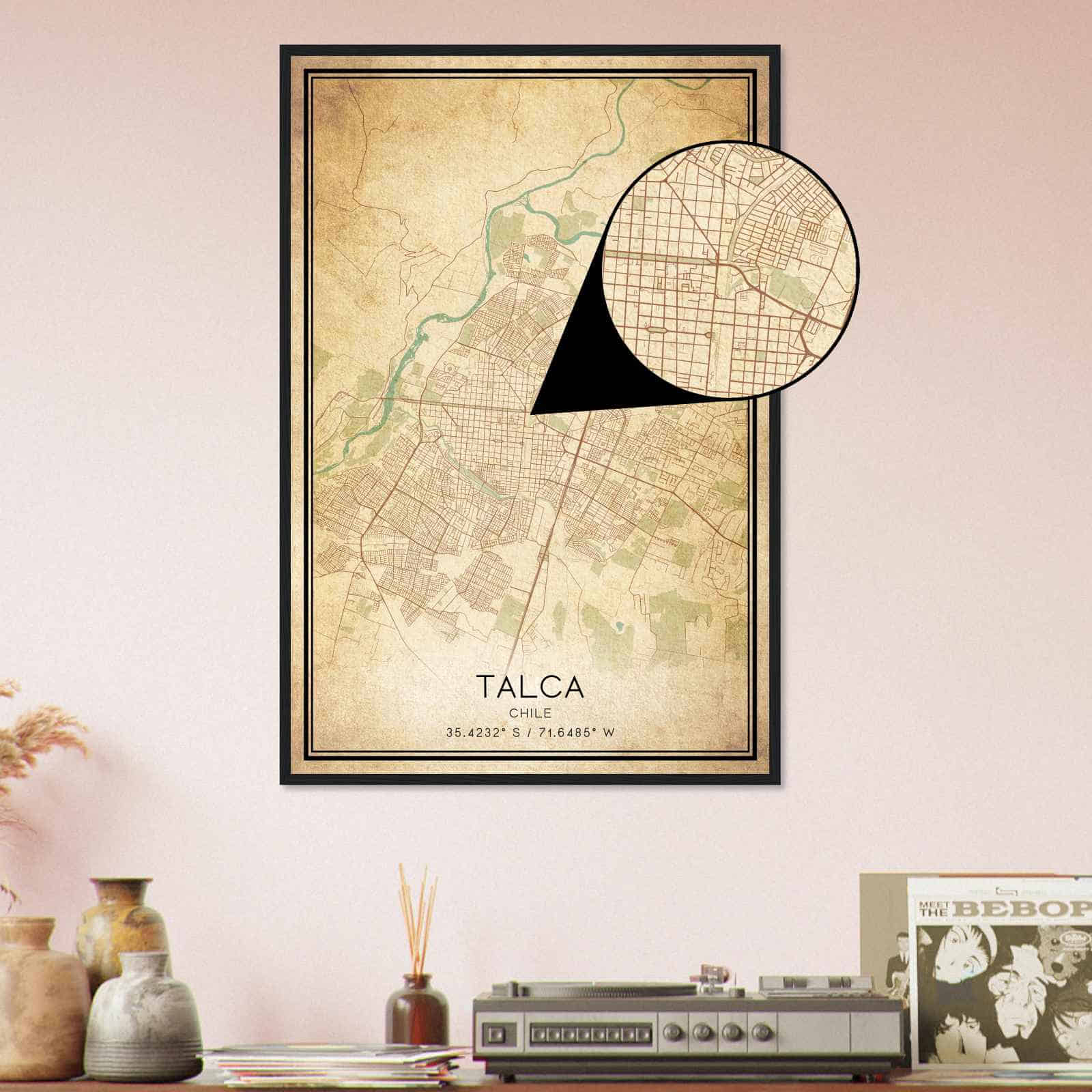 Vintage Talca Chile Map Poster, Talca City Road Wall Art Print - Custom ...
