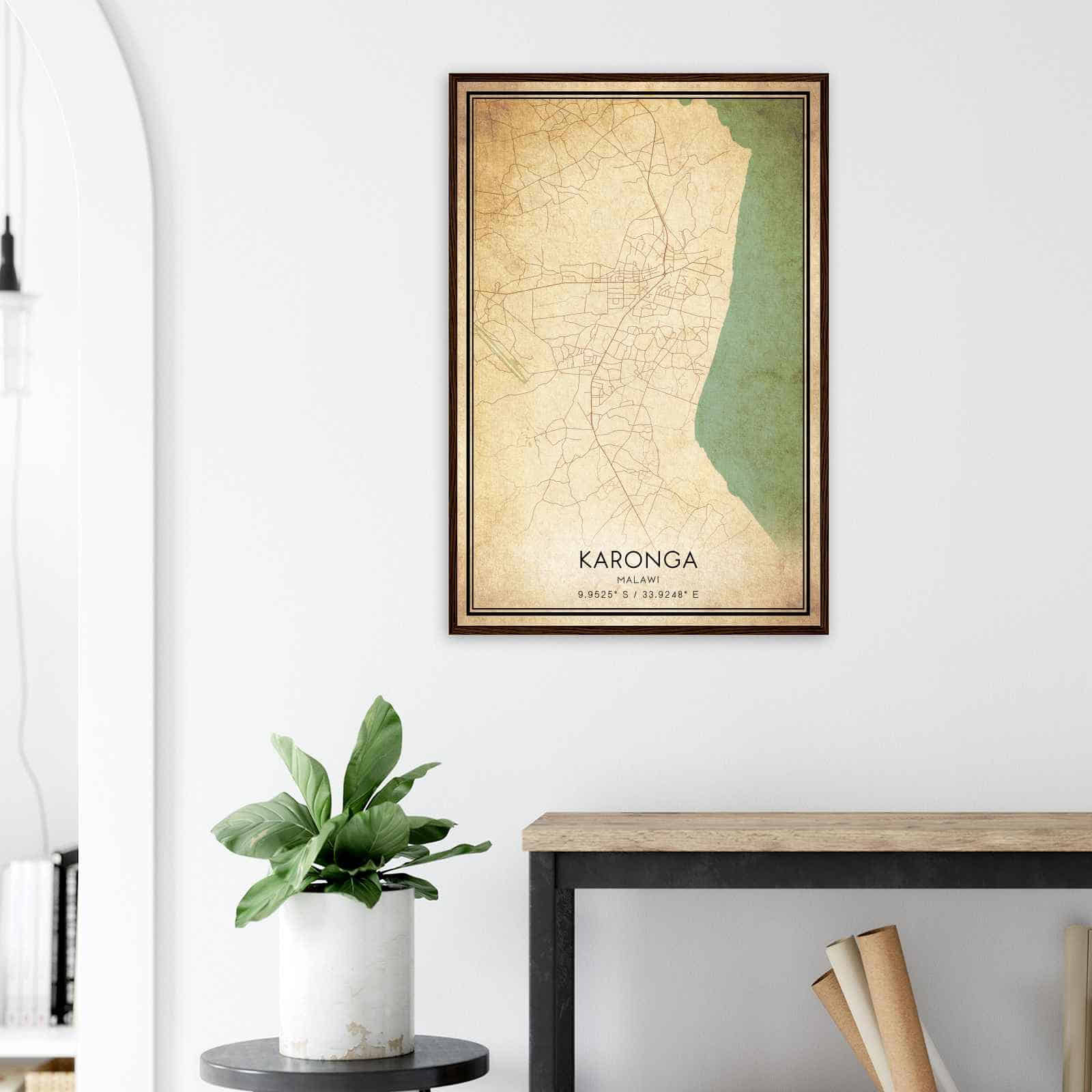 Vintage Karonga Malawi Map Poster, Karonga City Road Wall Art Print ...