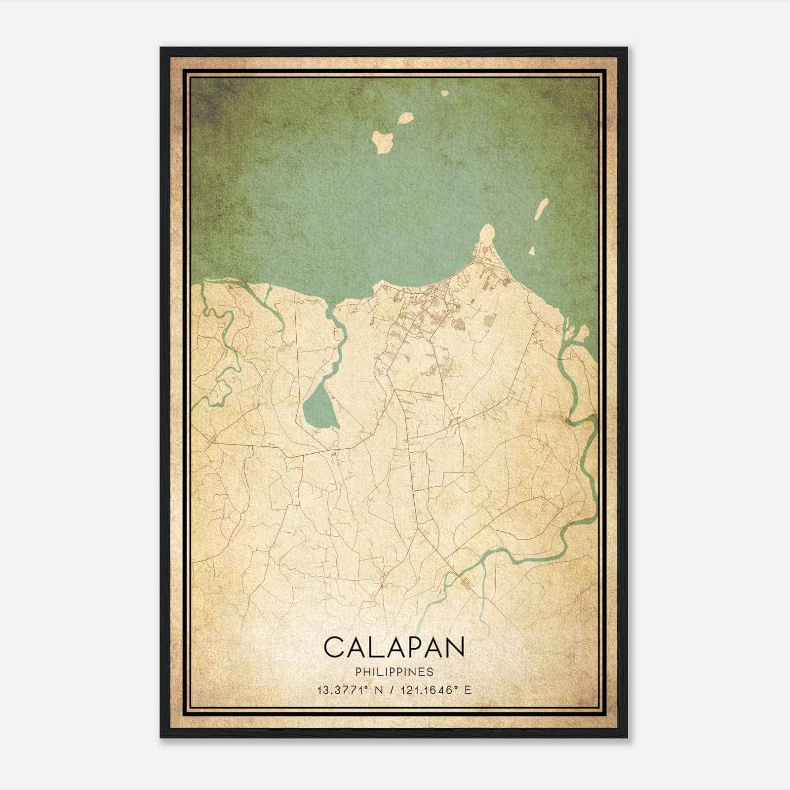 Vintage Calapan Philippines Map Poster, Calapan City Road Wall Art ...