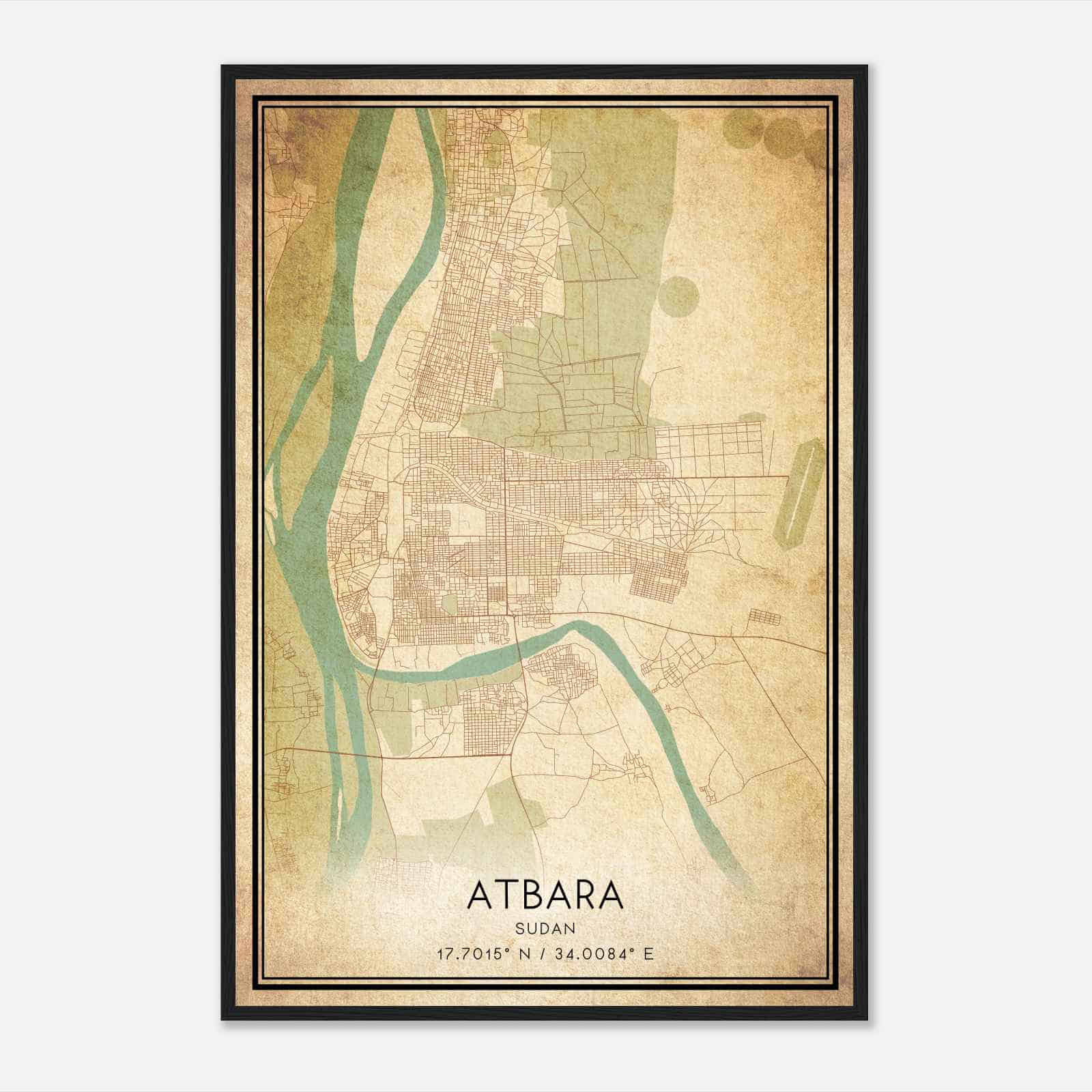 Vintage Atbara Sudan Map Poster, Atbara City Road Wall Art Print ...