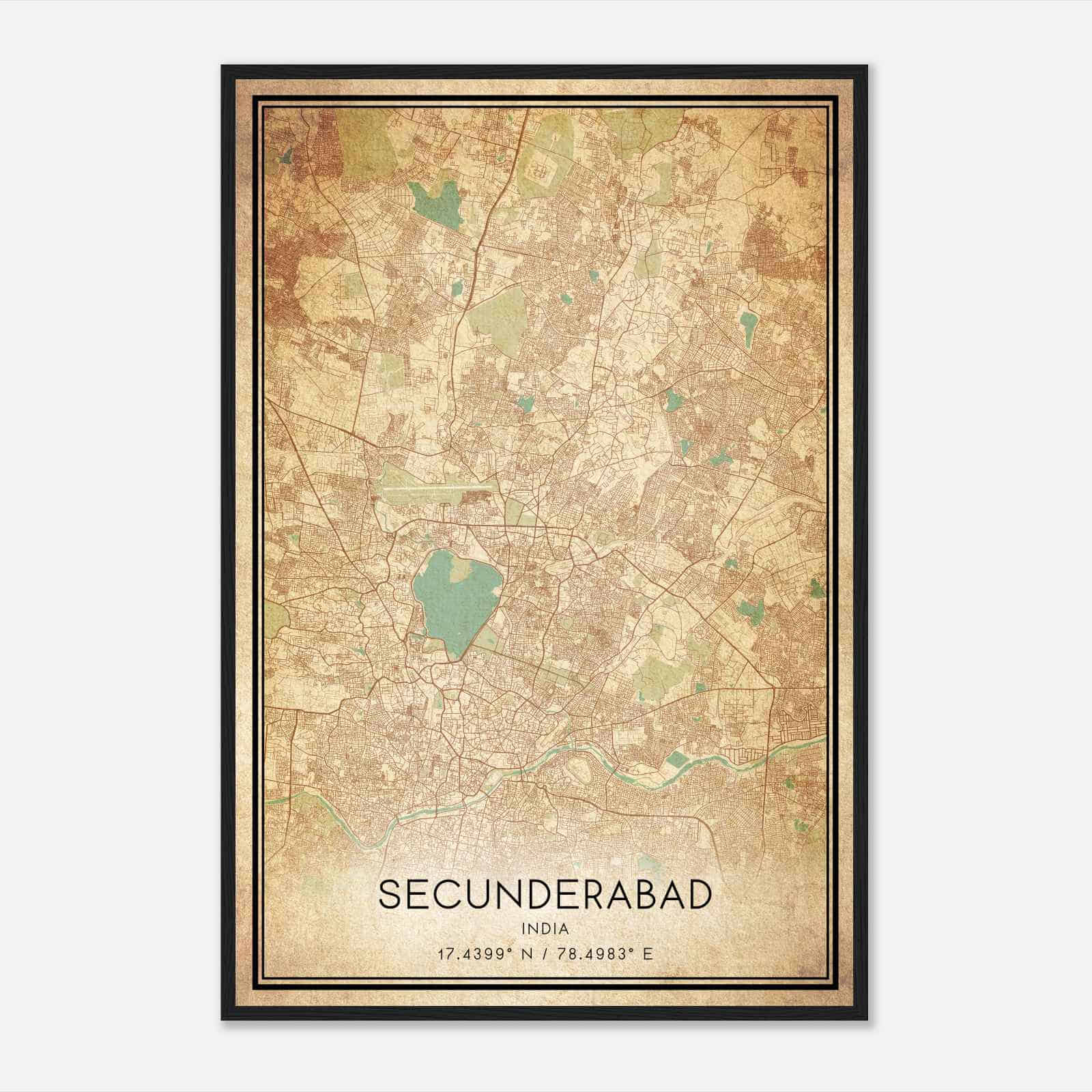 Vintage Secunderabad India Map Poster, Secunderabad City Road Wall Art ...