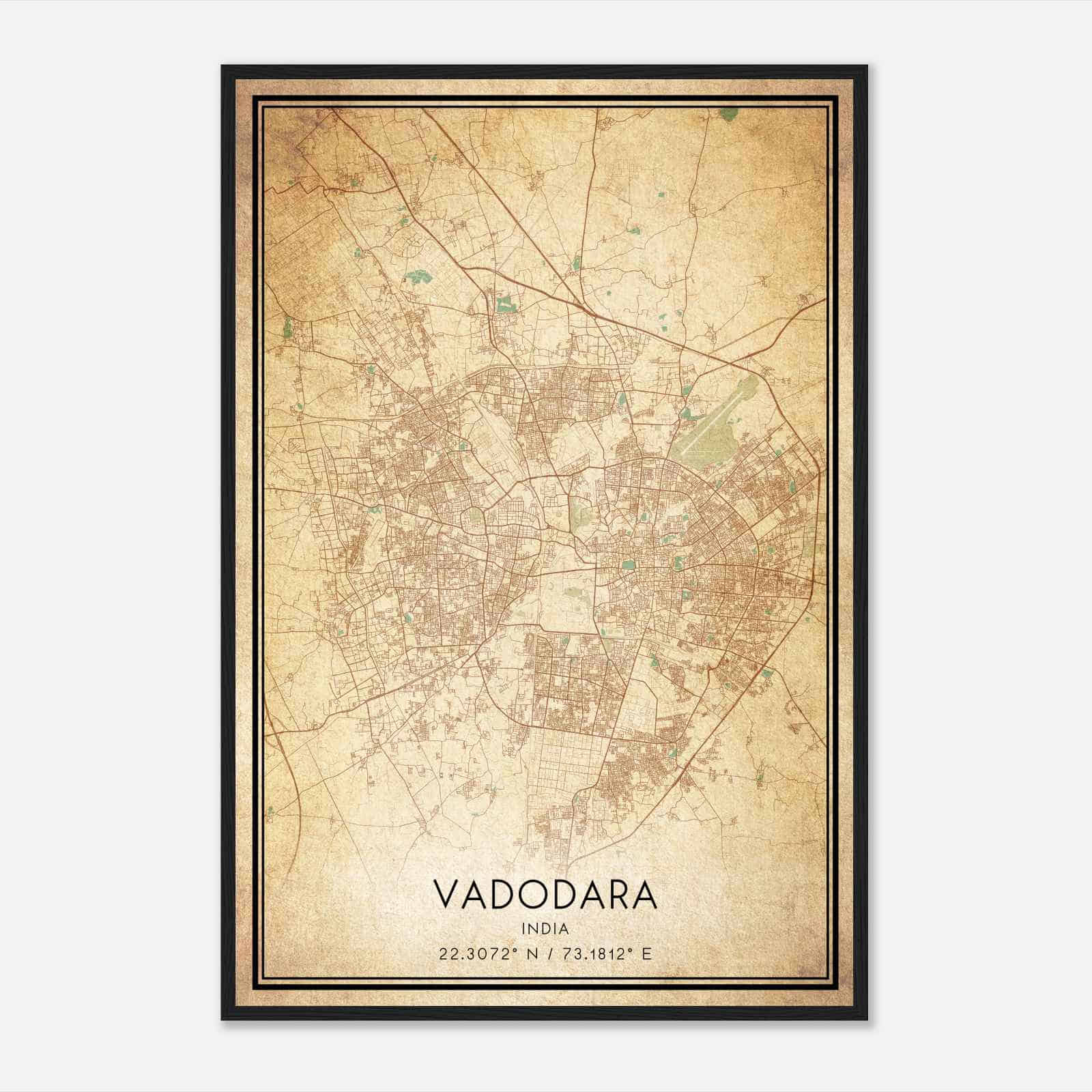 Vintage Vadodara India Map Poster, Vadodara City Road Wall Art Print ...