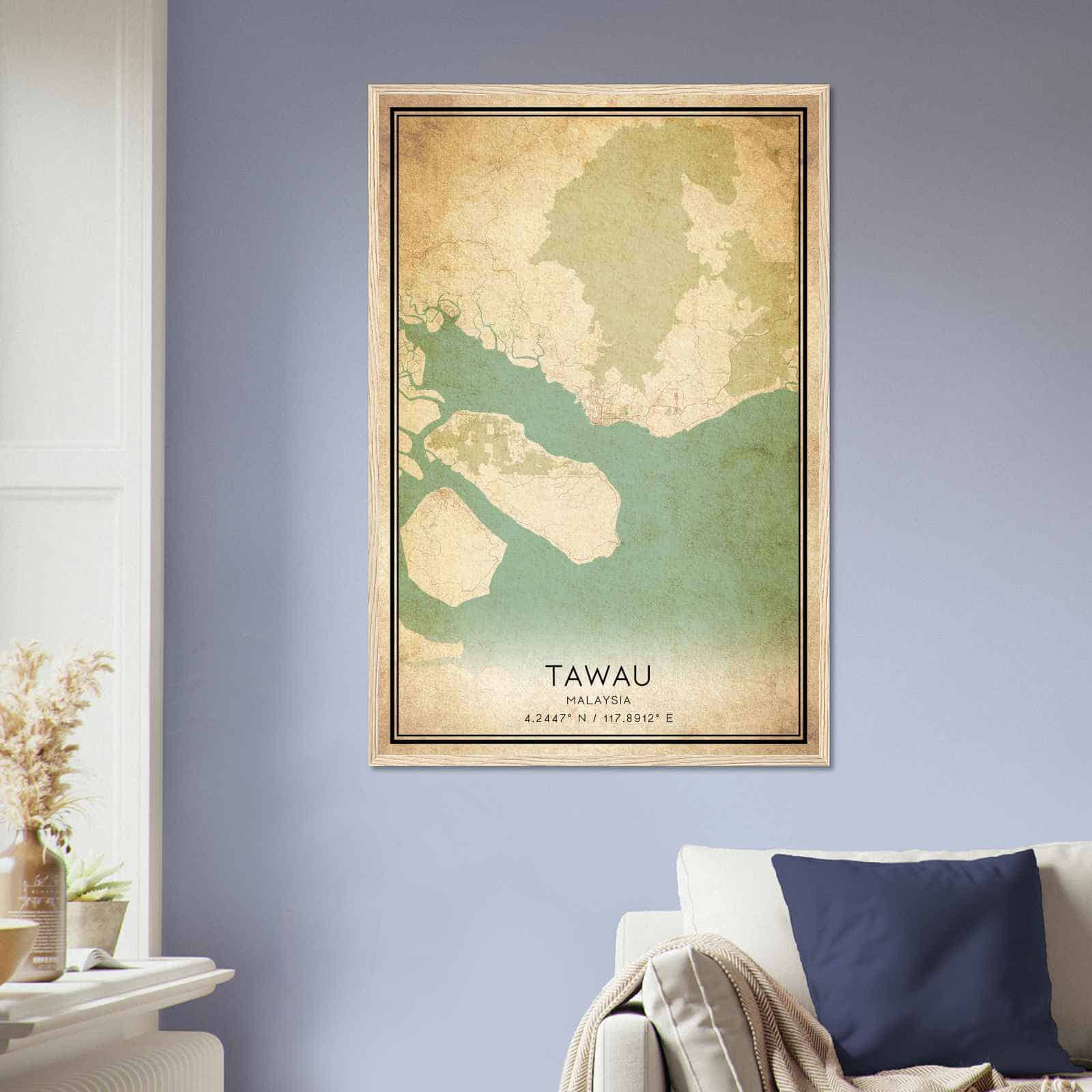 Vintage Tawau Malaysia Map Poster, Tawau City Road Wall Art Print ...