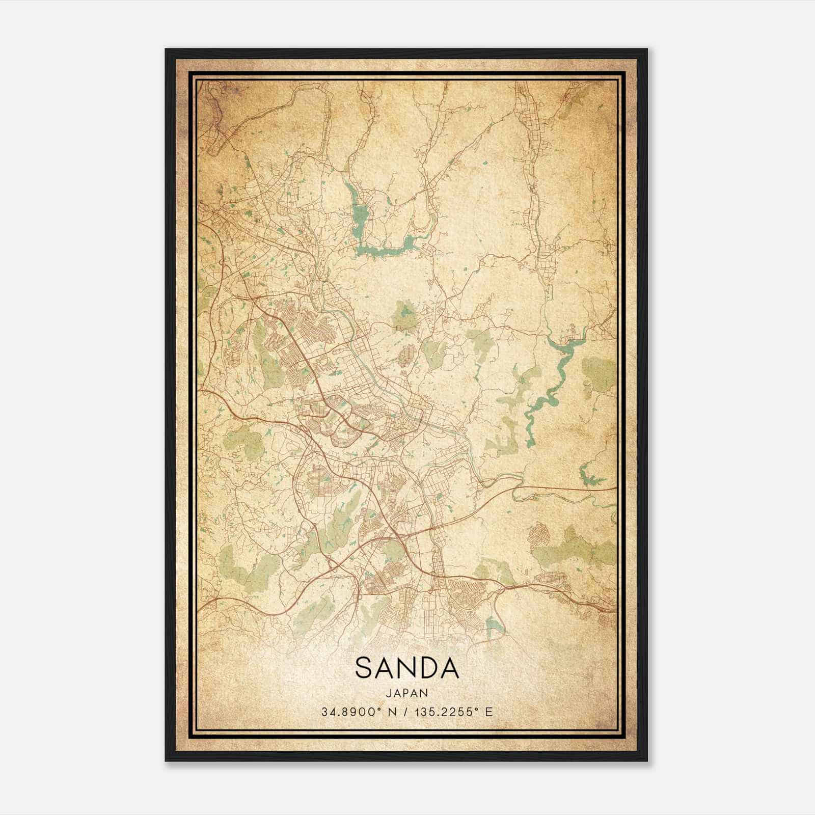 Vintage Sanda Japan Map Poster, Sanda City Road Wall Art Print - Custom ...