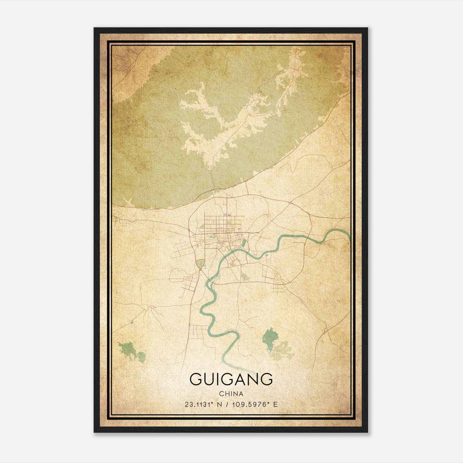 Vintage Guigang China Map Poster, Guigang City Road Wall Art Print ...