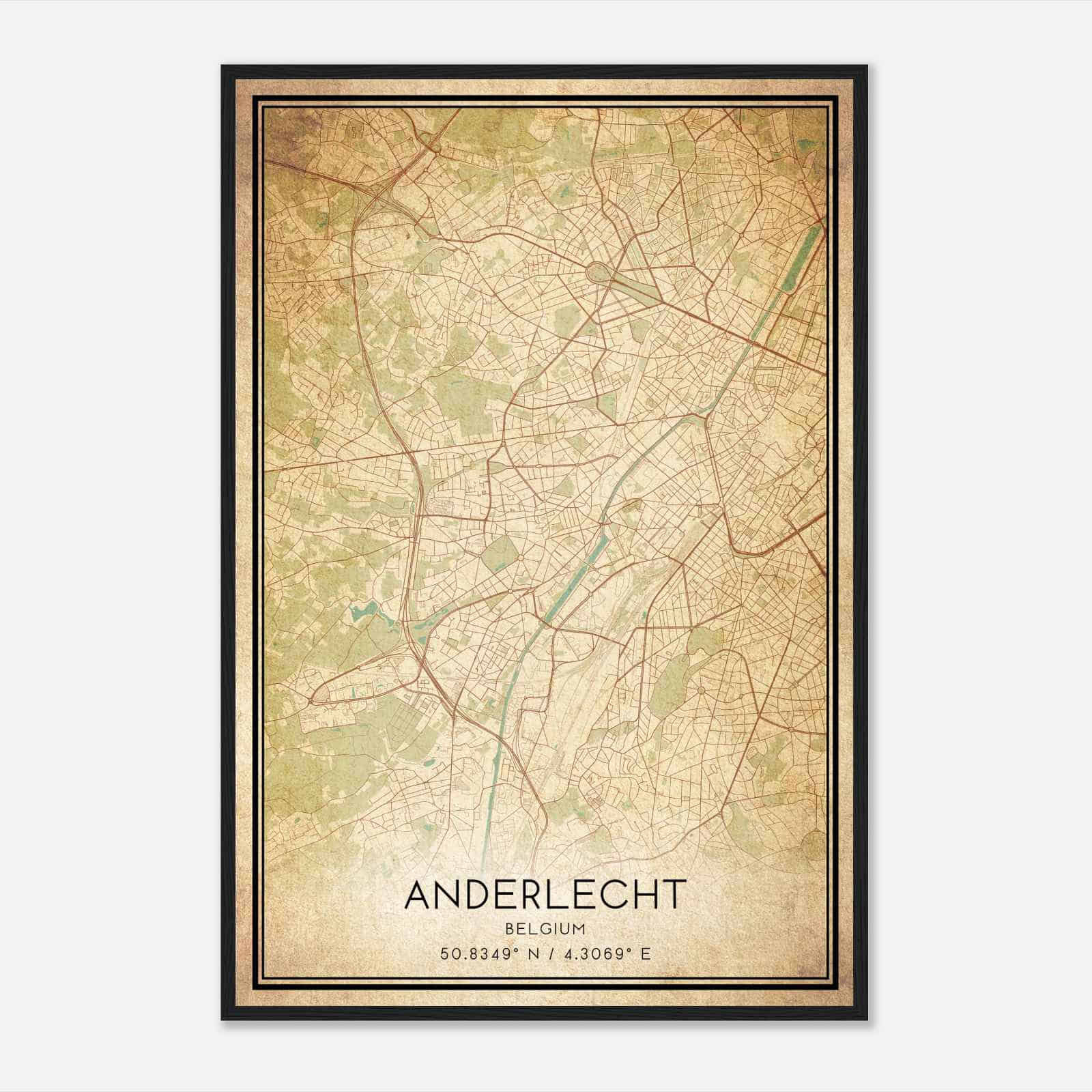 Vintage Anderlecht Belgium Map Poster, Anderlecht City Road Wall Art ...