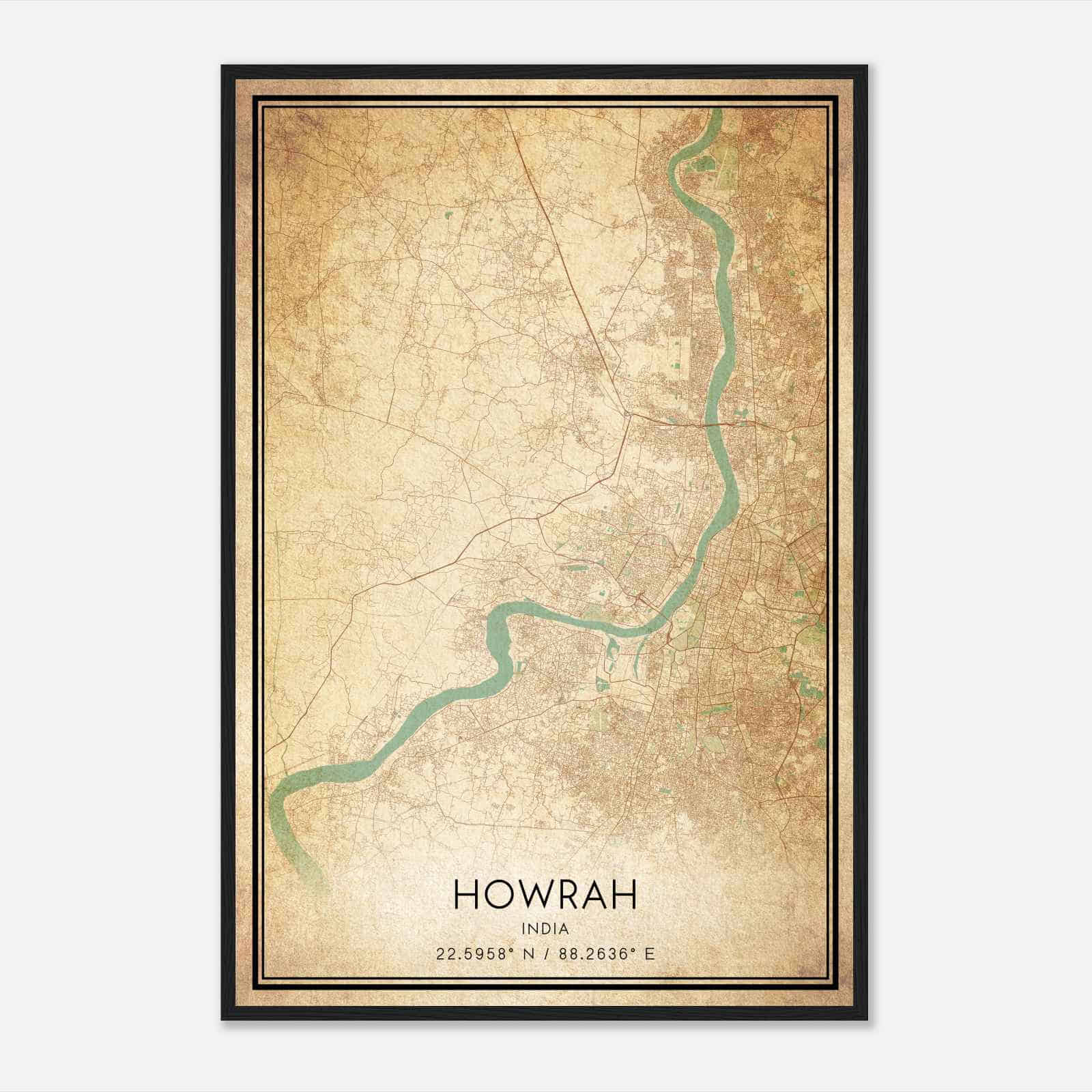 Vintage Howrah India Map Poster, Howrah City Road Wall Art Print ...
