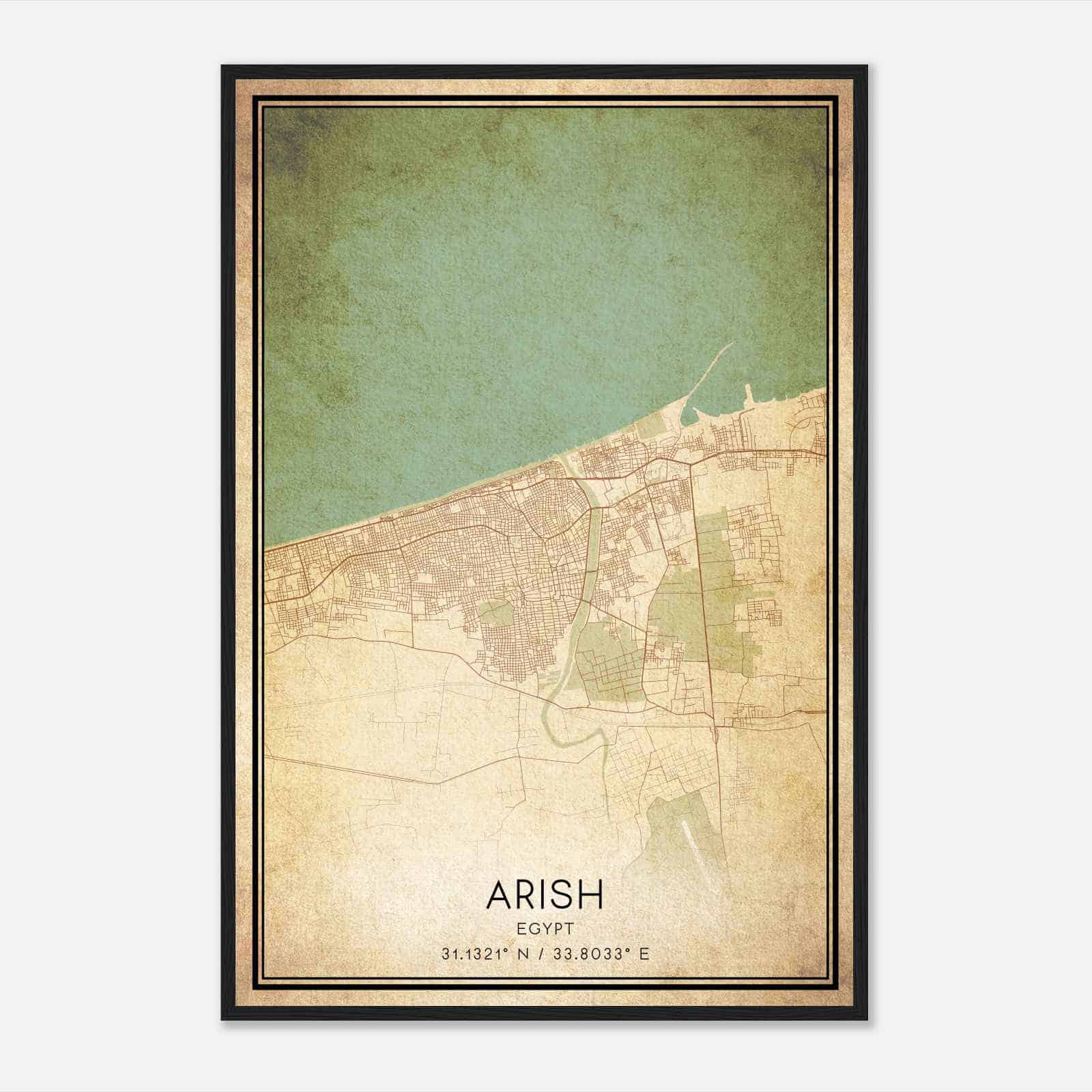 Vintage Arish Egypt Map Poster, Arish City Road Wall Art Print - Custom ...