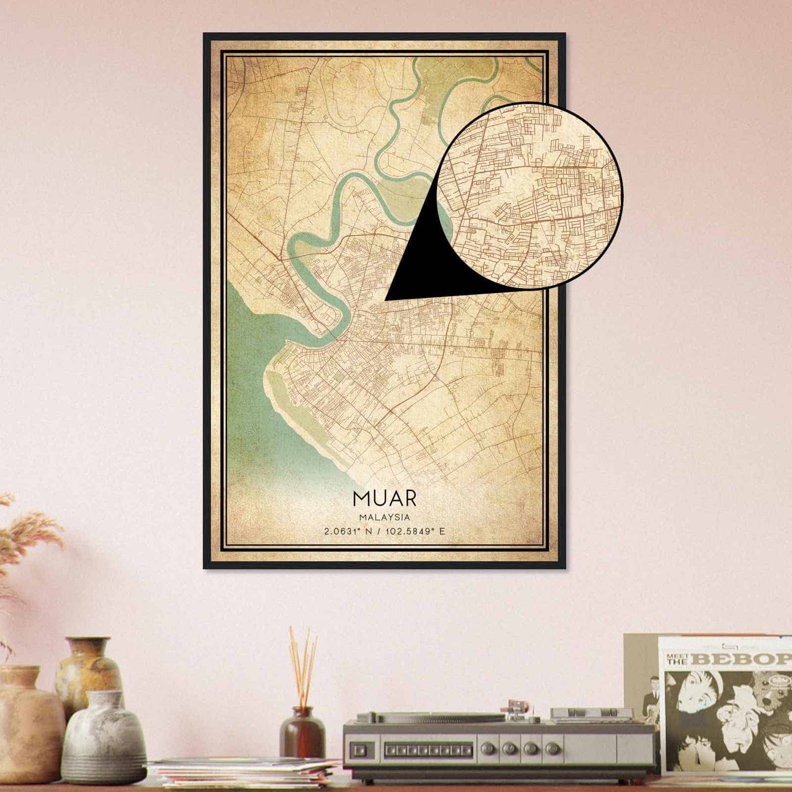 Vintage Muar Malaysia Map Poster, Muar City Road Wall Art Print ...