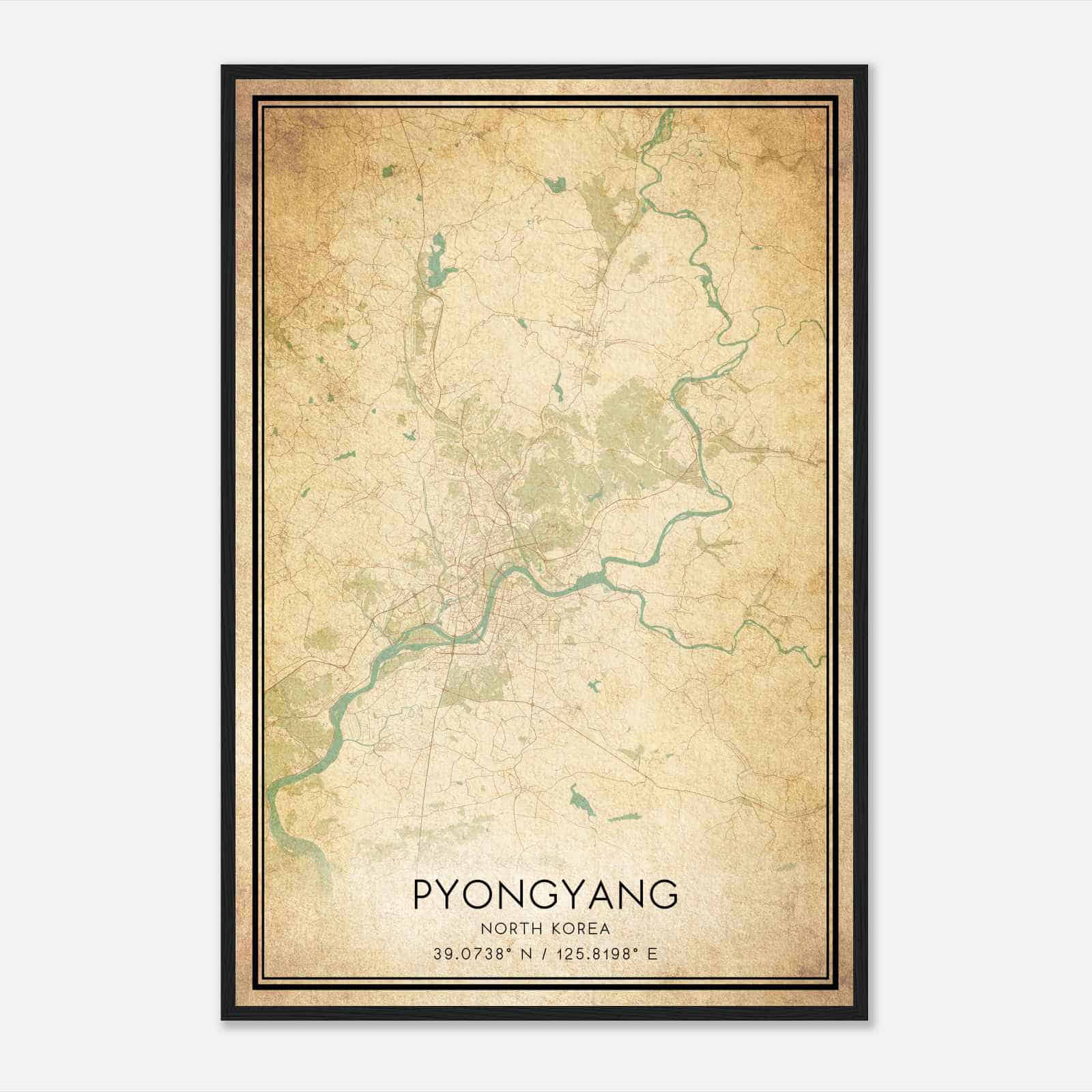 Vintage Pyongyang North Korea Map Poster, Pyongyang City Road Wall Art ...