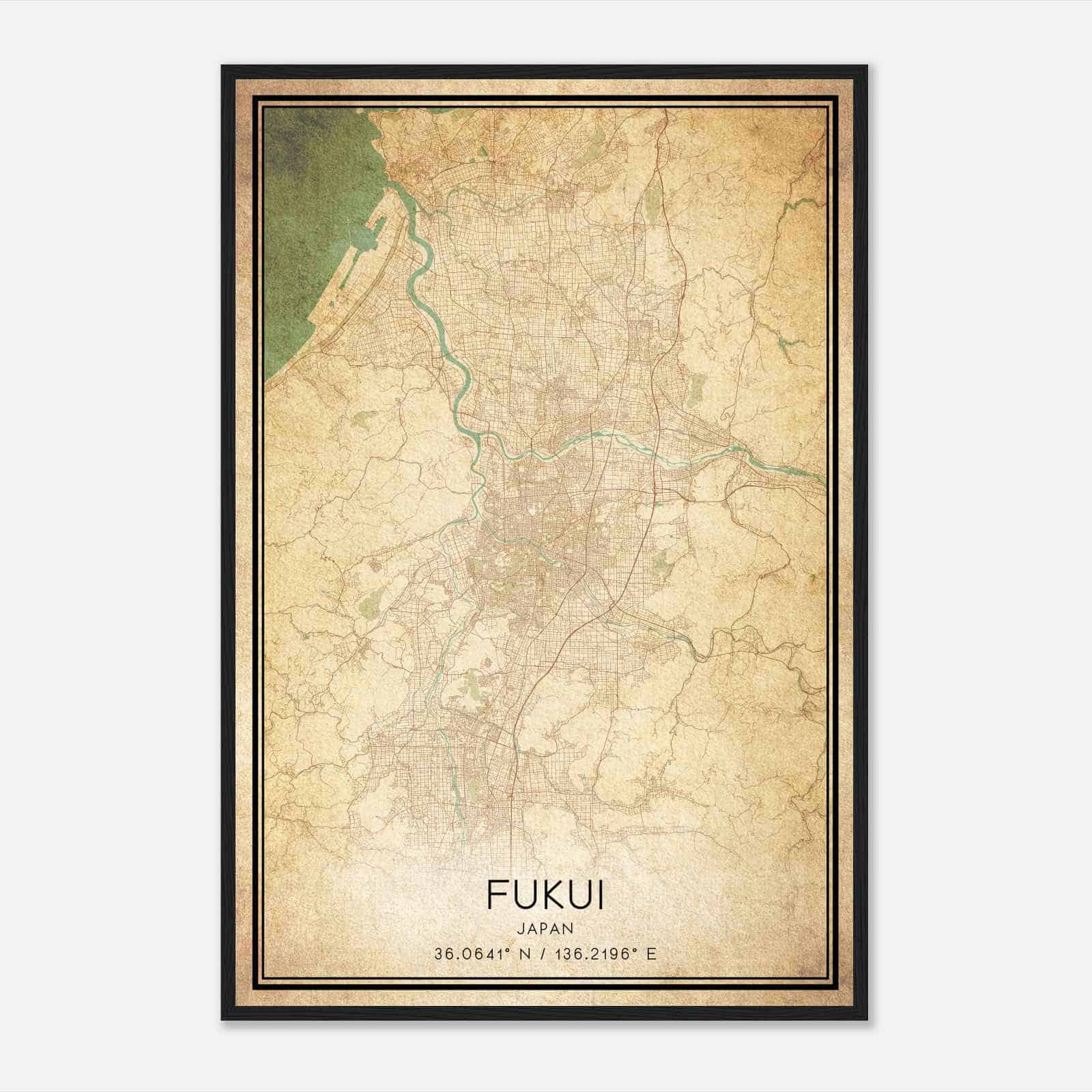 Vintage Fukui Japan Map Poster, Fukui City Road Wall Art Print - Custom ...