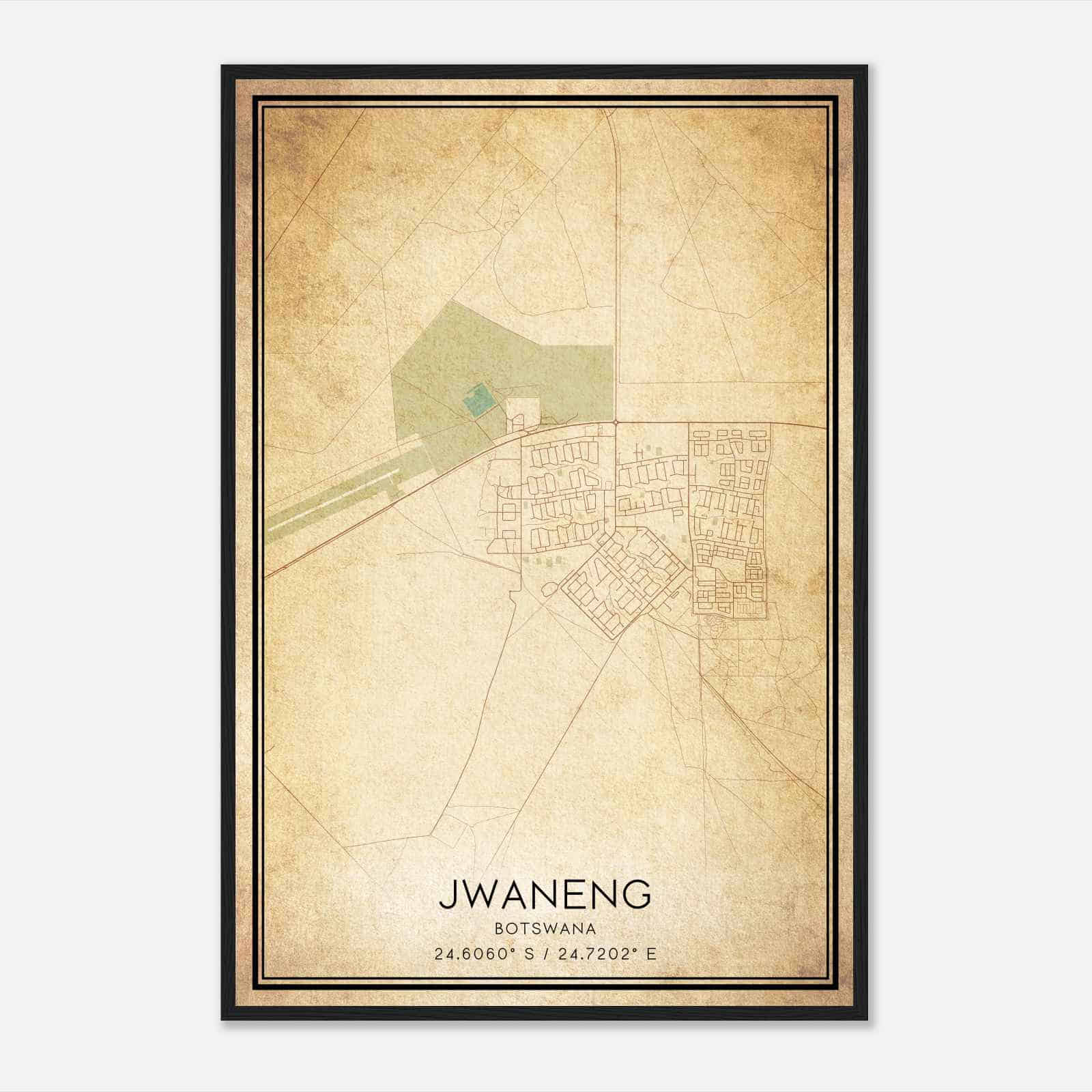 Vintage Jwaneng Botswana Map Poster, Jwaneng City Road Wall Art Print ...