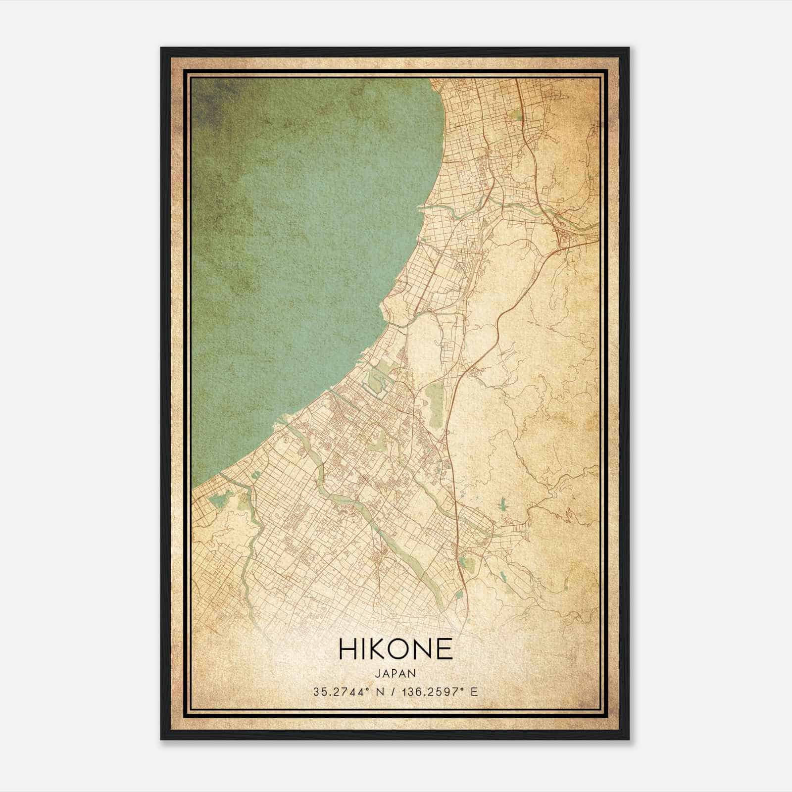 Vintage Hikone Japan Map Poster, Hikone City Road Wall Art Print ...