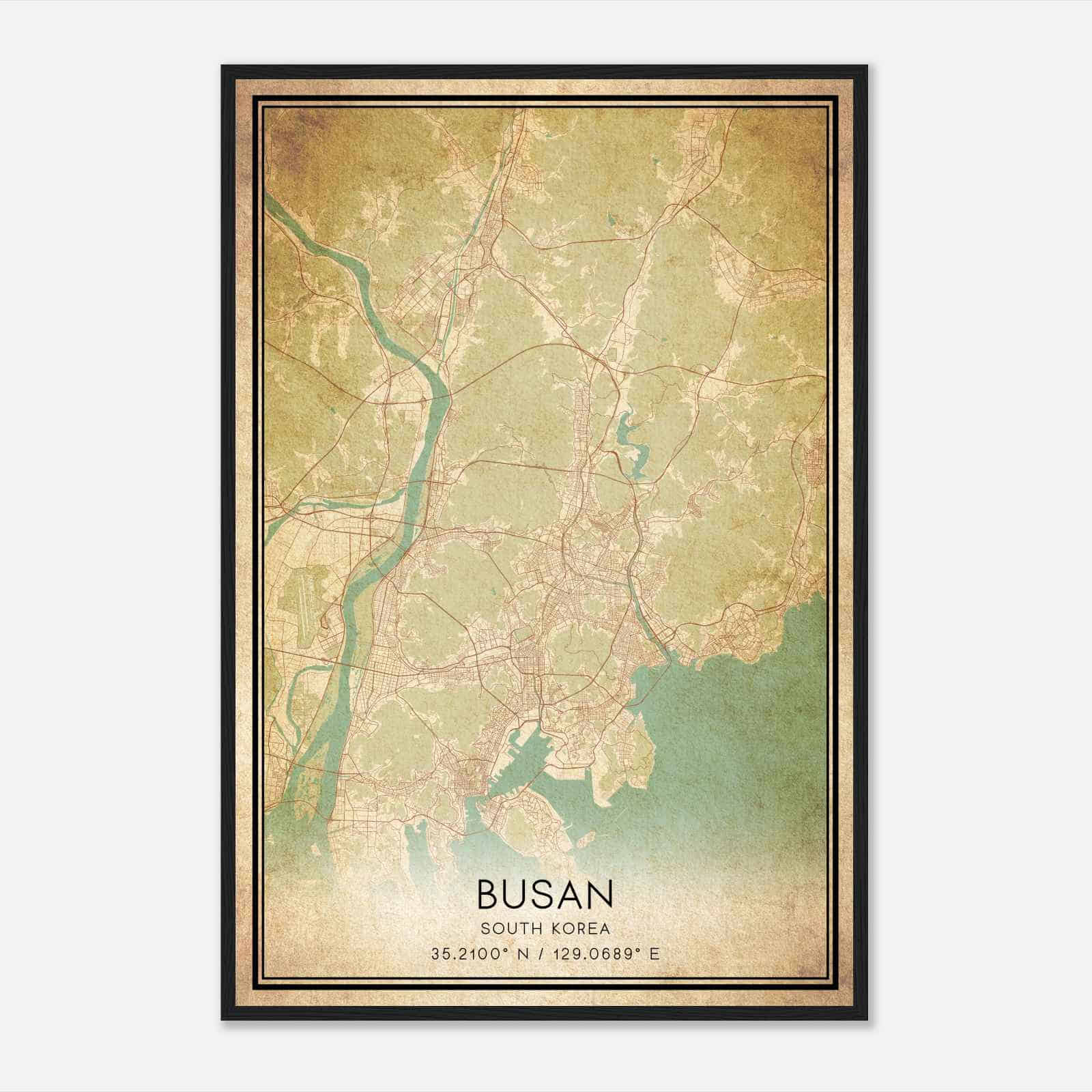 Vintage Busan South Korea Map Poster, Busan City Road Wall Art Print ...