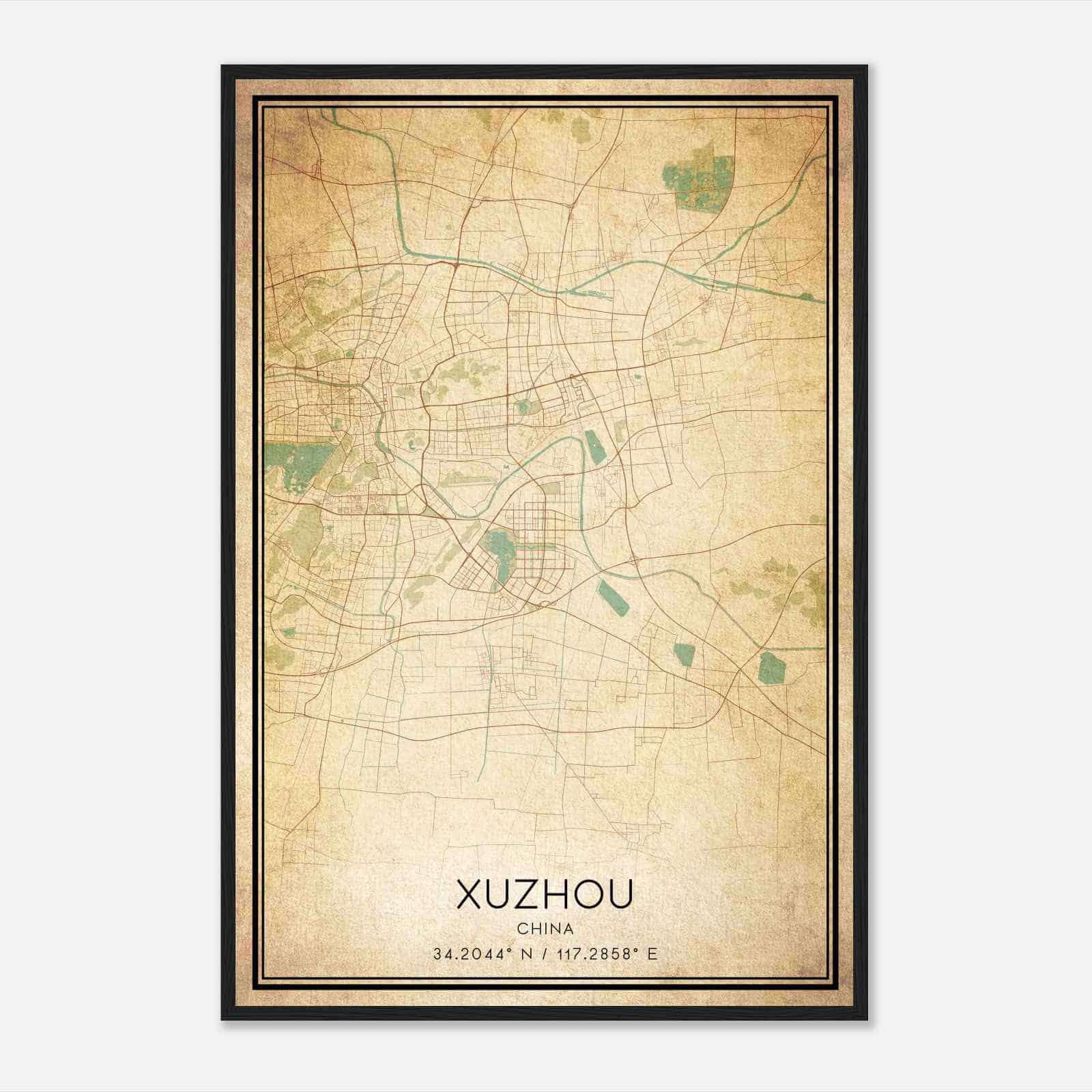 Vintage Xuzhou China Map Poster, Xuzhou City Road Wall Art Print ...