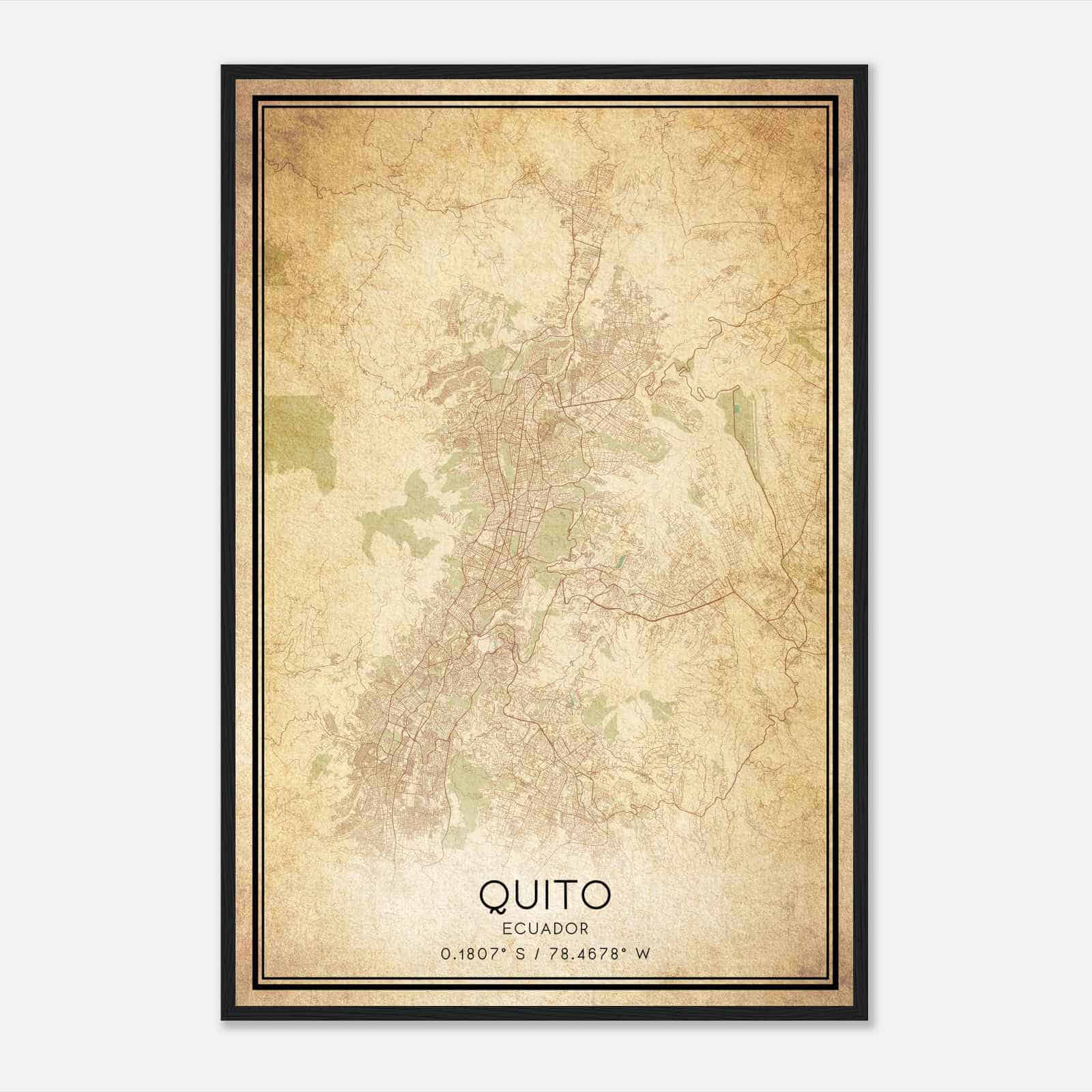 Vintage Quito Ecuador Map Poster, Quito City Road Wall Art Print ...