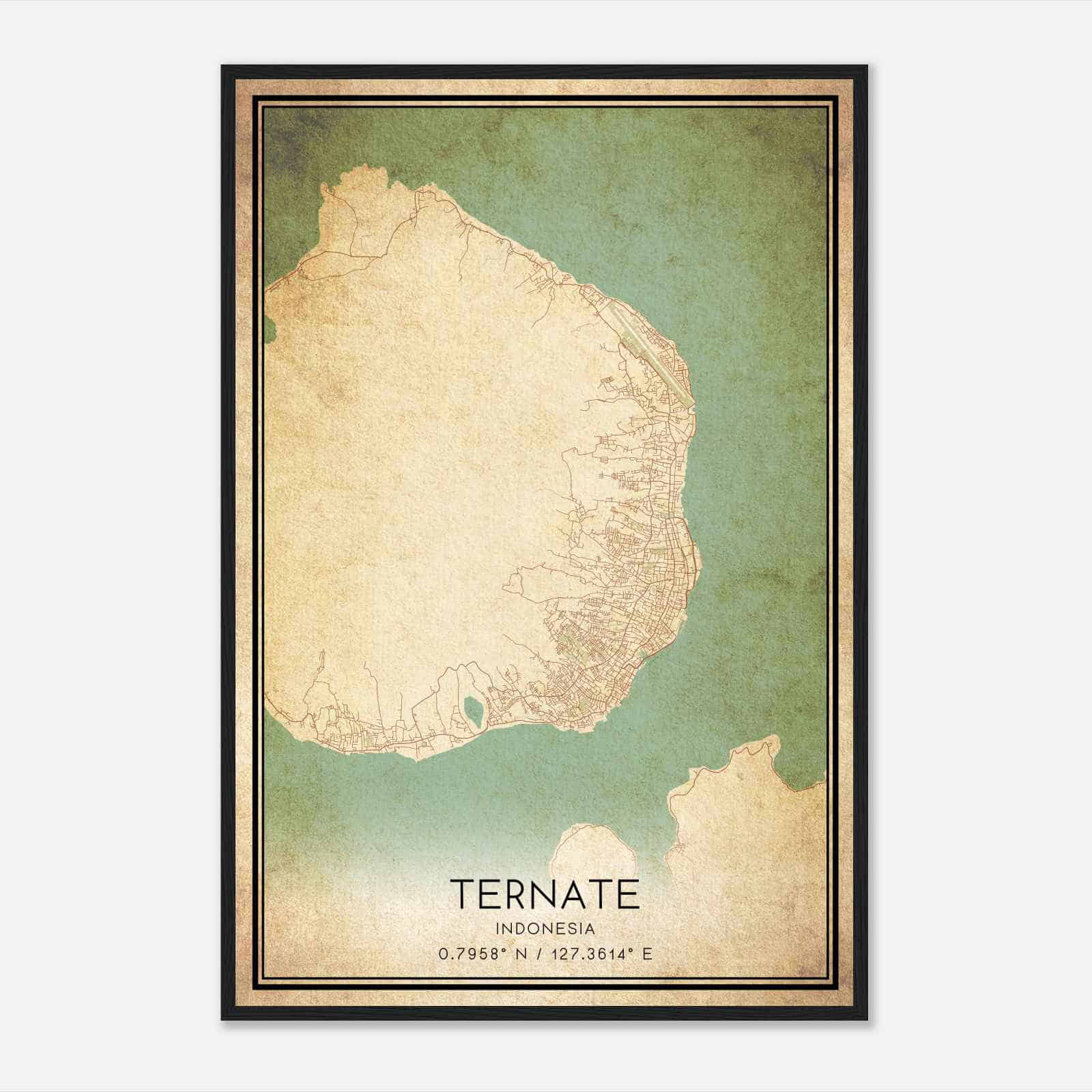 Vintage Ternate Indonesia Map Poster, Ternate City Road Wall Art Print ...