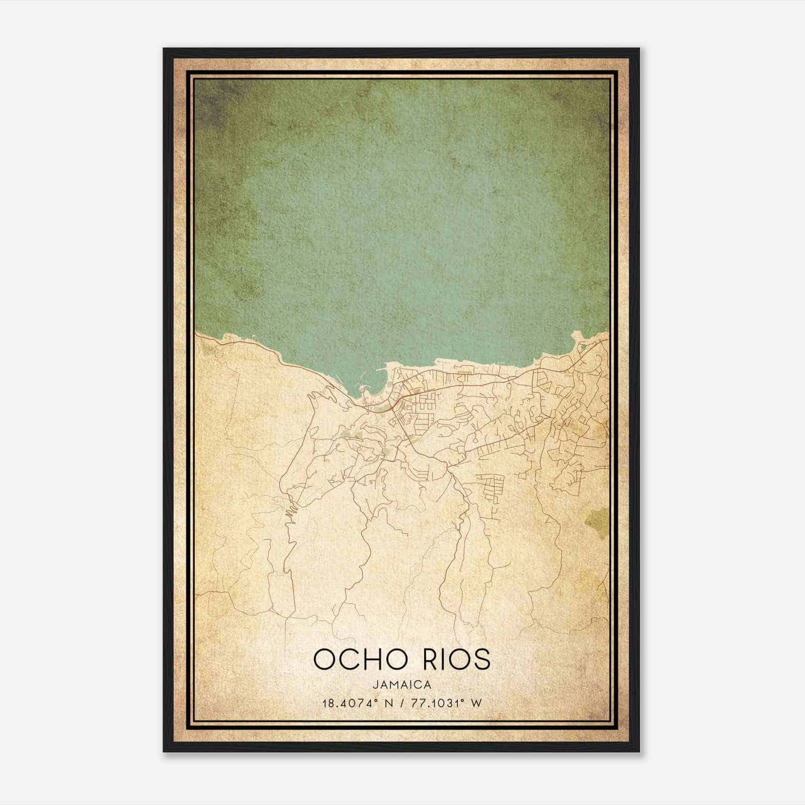 Vintage Ocho Rios Jamaica Map Poster, Ocho Rios City Road Wall Art ...