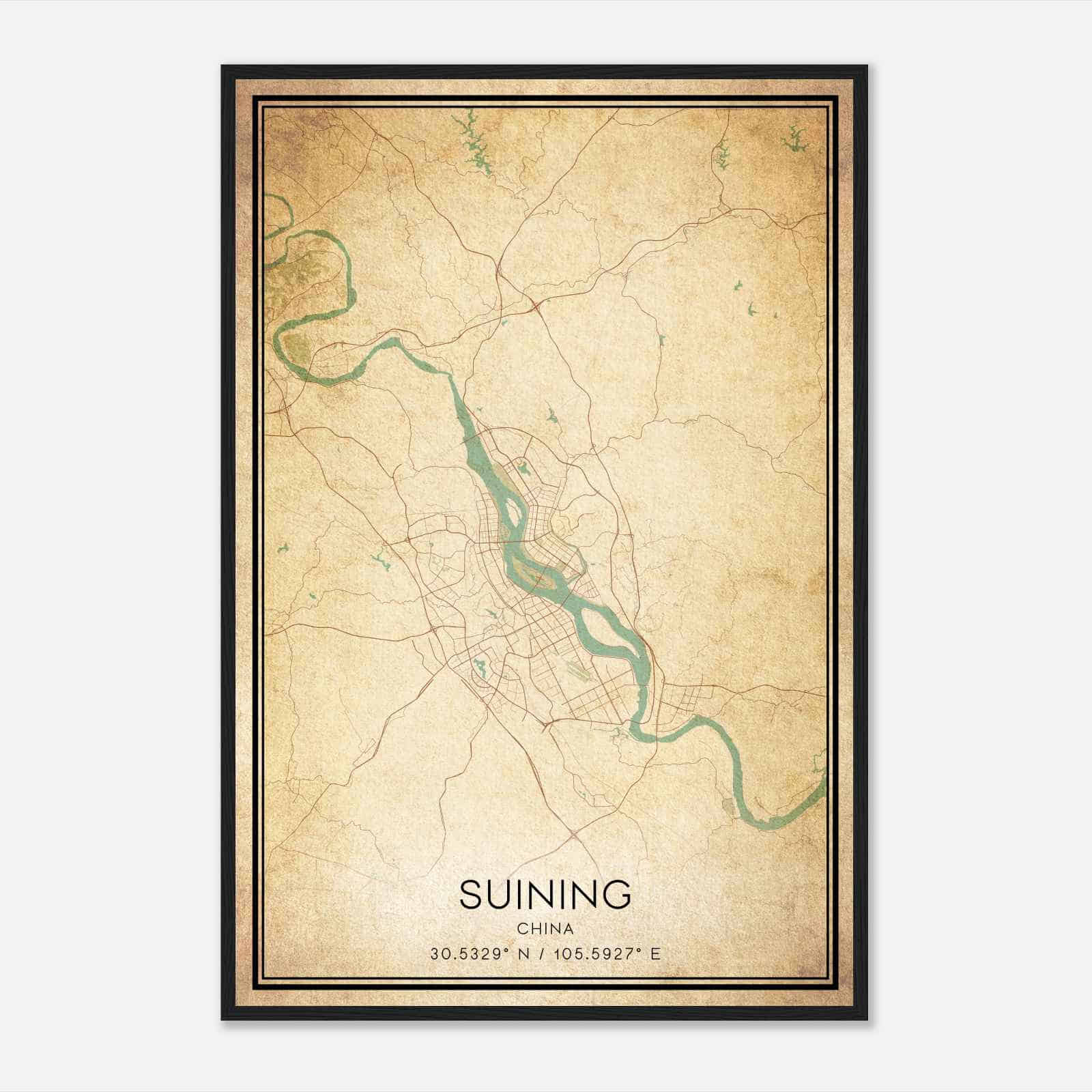 Vintage Suining China Map Poster, Suining City Road Wall Art Print ...