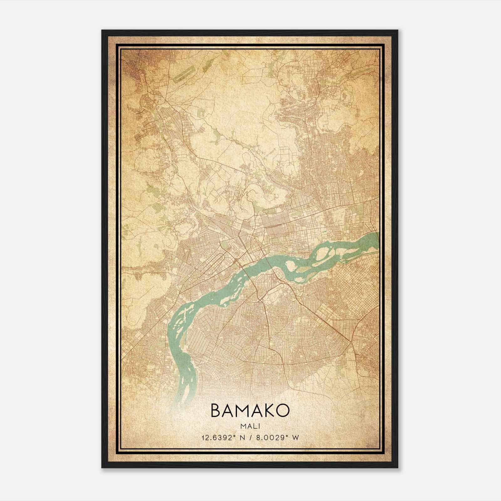 Vintage Bamako Mali Map Poster, Bamako City Road Wall Art Print ...
