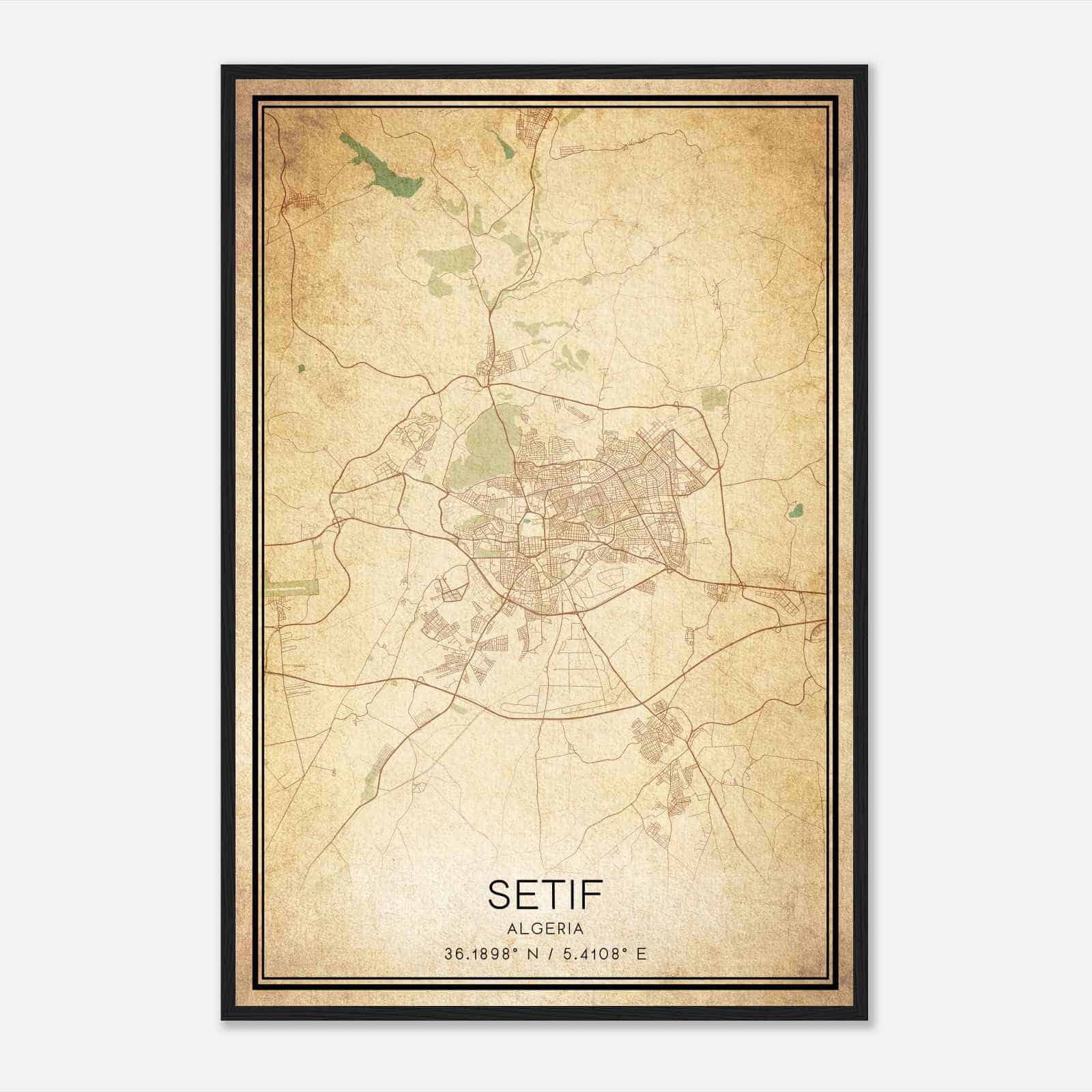 Vintage Setif Algeria Map Poster, Setif City Road Wall Art Print ...