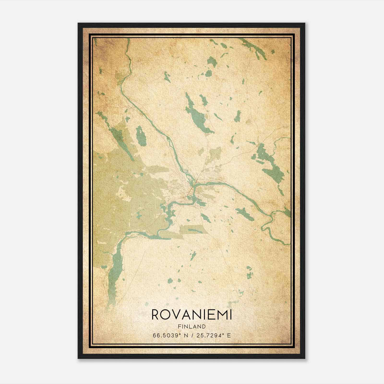 Vintage Rovaniemi Finland Map Poster, Rovaniemi City Road Wall Art ...
