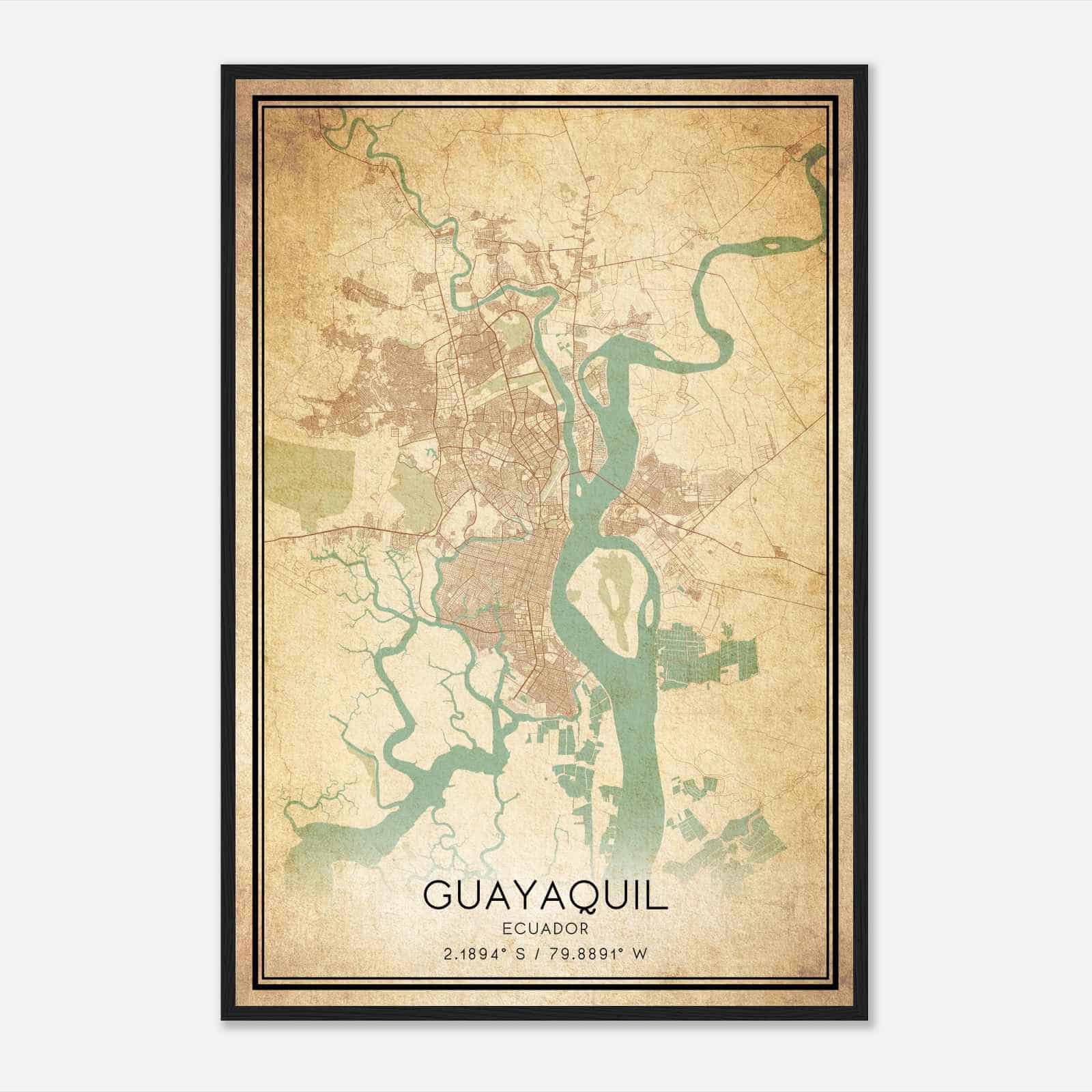 Vintage Guayaquil Ecuador Map Poster, Guayaquil City Road Wall Art ...