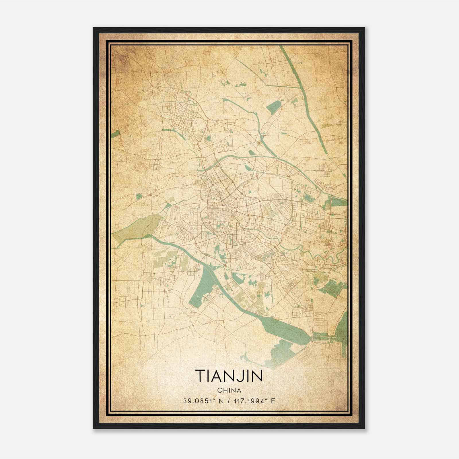 Vintage Tianjin China Map Poster, Tianjin City Road Wall Art Print ...