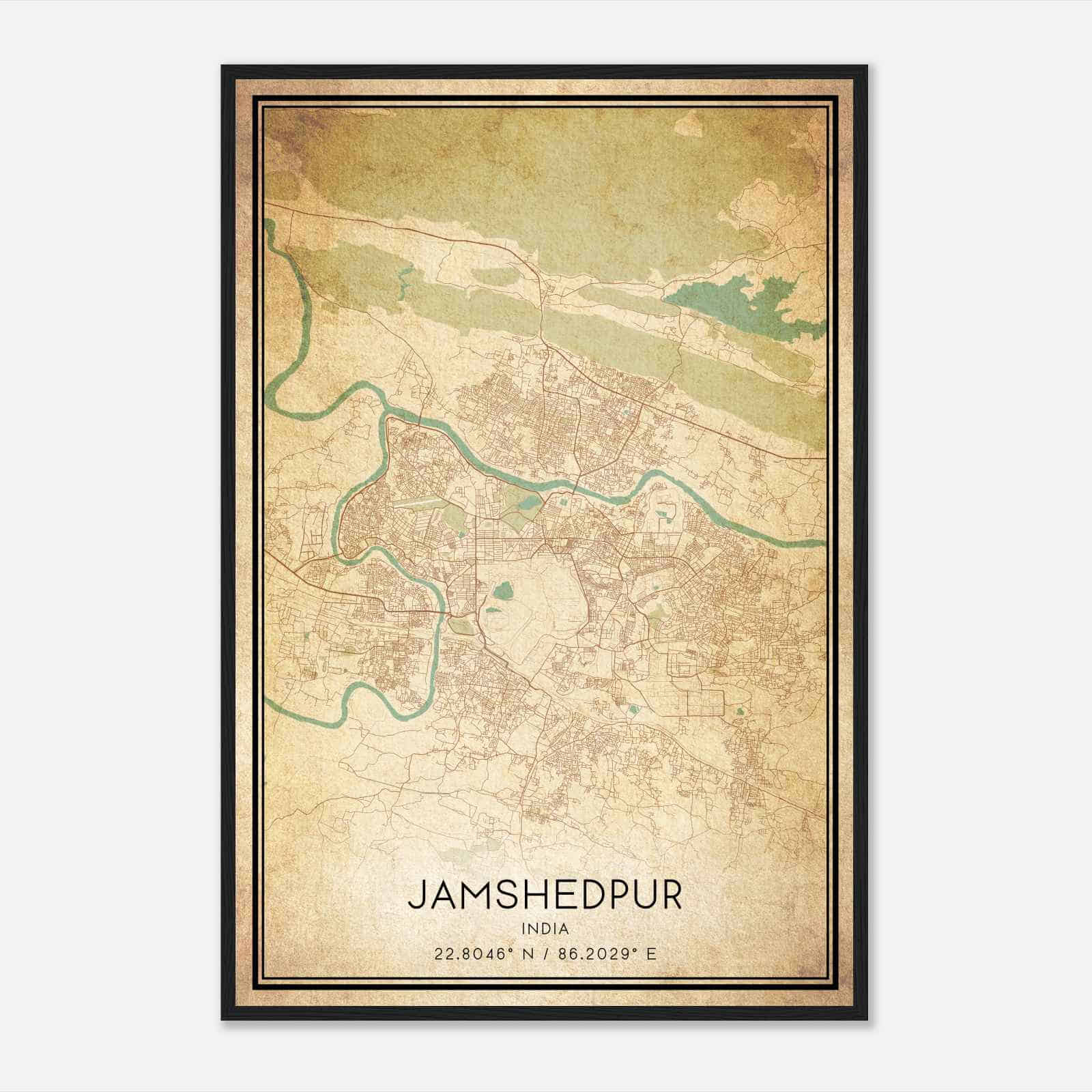 Vintage Jamshedpur India Map Poster, Jamshedpur City Road Wall Art ...